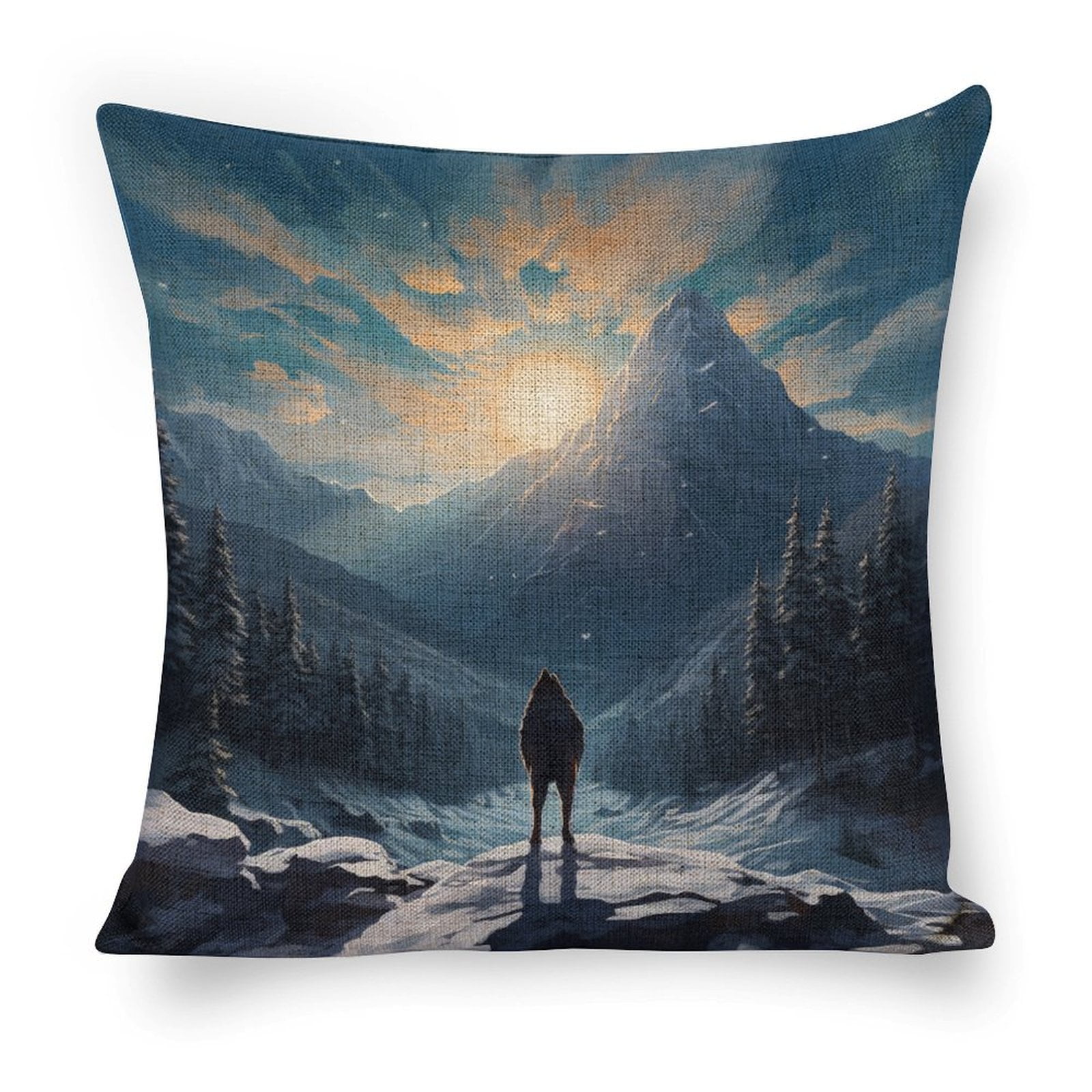 Howling Wolf Full Moon Farmhouse Pillow Covers Rustic Linen Decorative ...