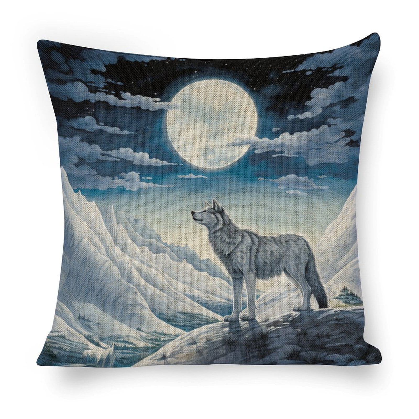 Howling Wolf Full Moon Farmhouse Pillow Covers Rustic Linen Decorative ...