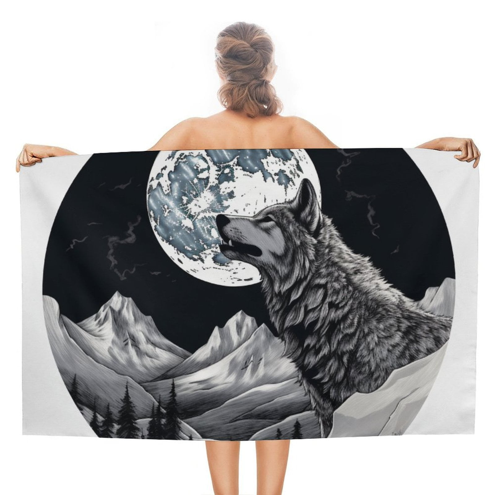 Howling Wolf Full Moon Microfiber Lightweight Beach Towel Quick Dry ...