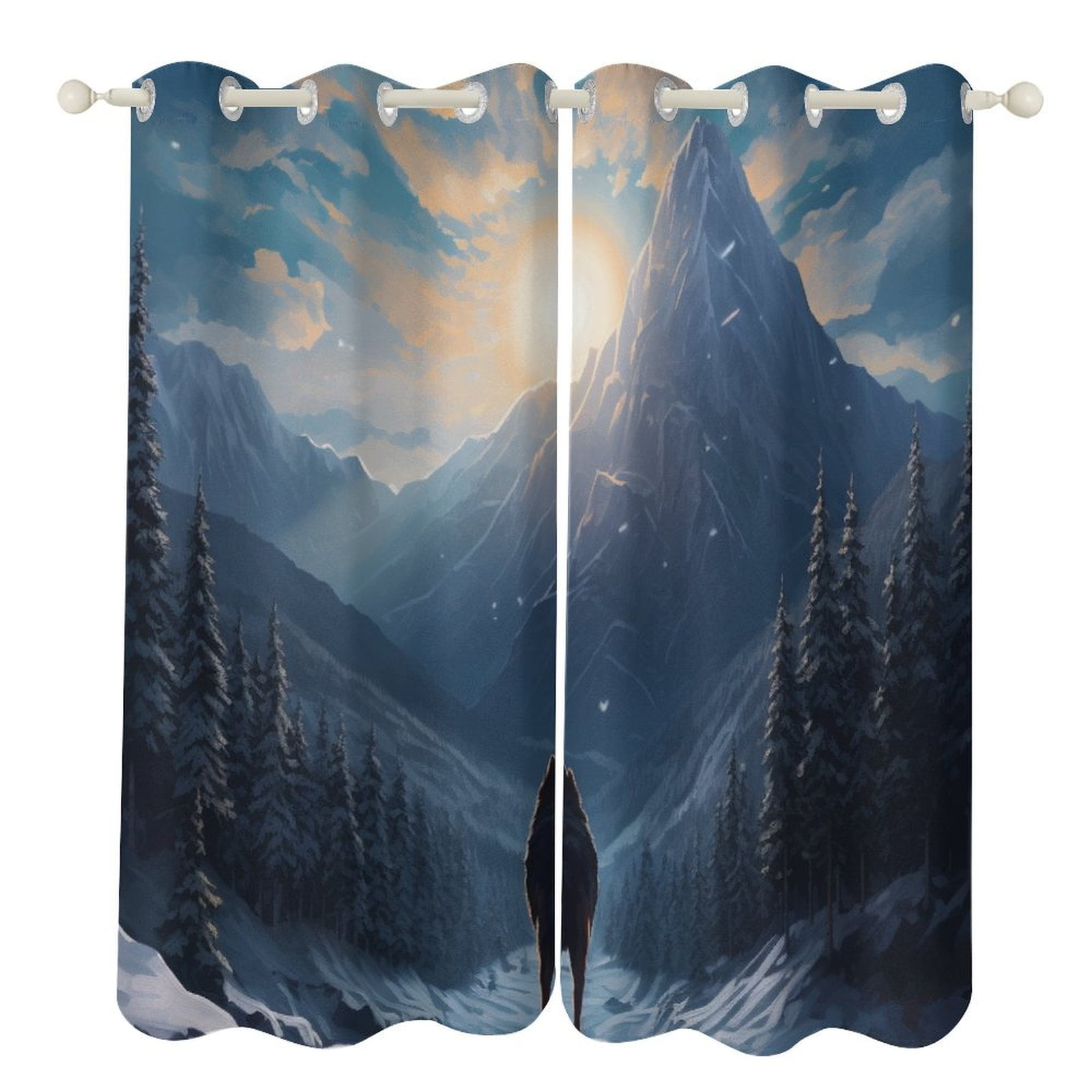 Howling Wolf Full Moon Modern Window for Living Room Curtains for Child ...