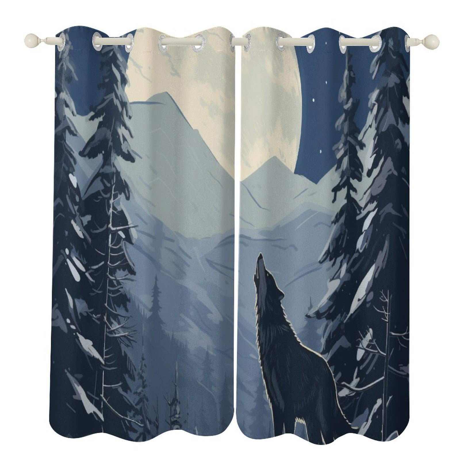 Howling Wolf Full Moon Modern Window for Living Room Curtains for Child ...