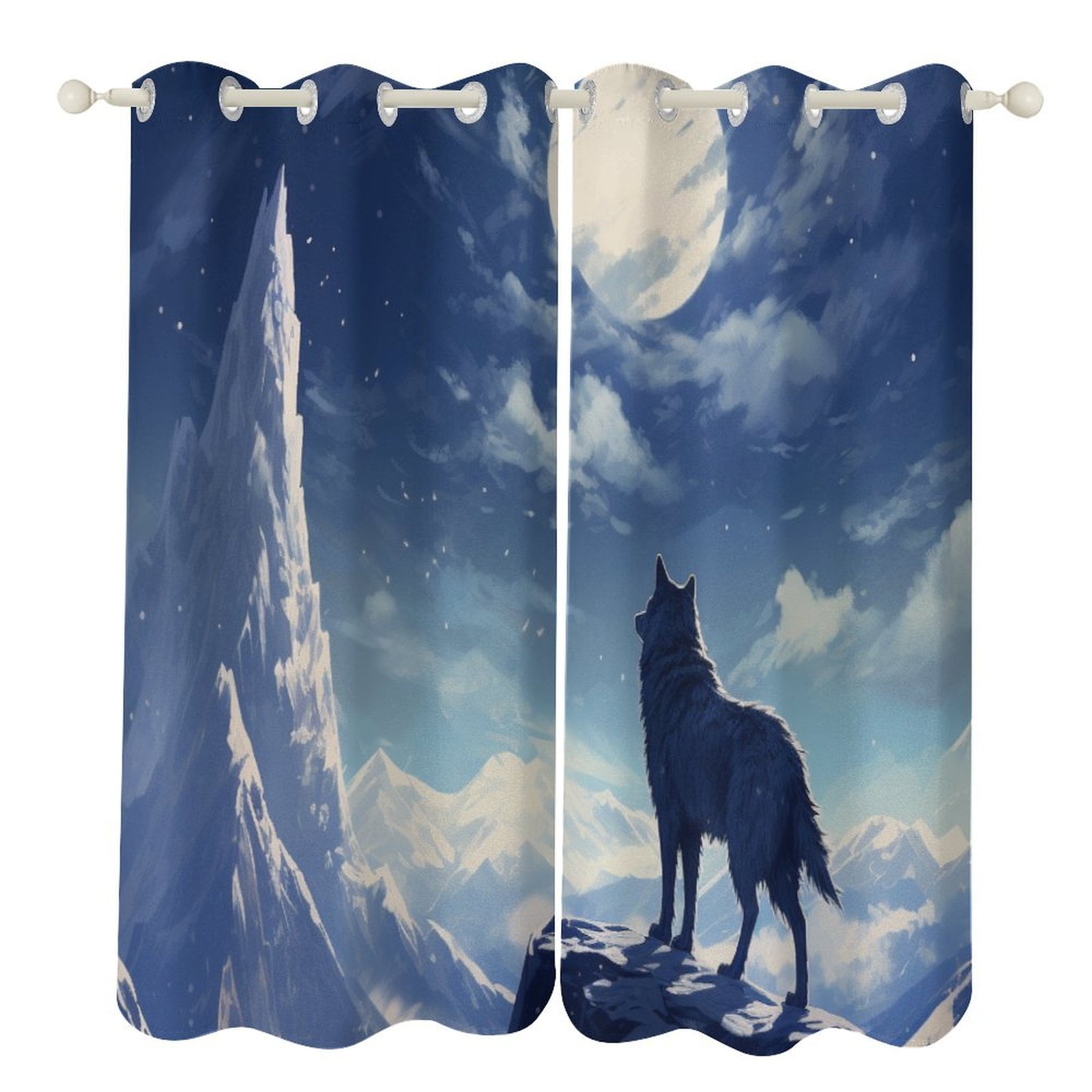 Howling Wolf Full Moon Modern Window for Living Room Curtains for Child ...