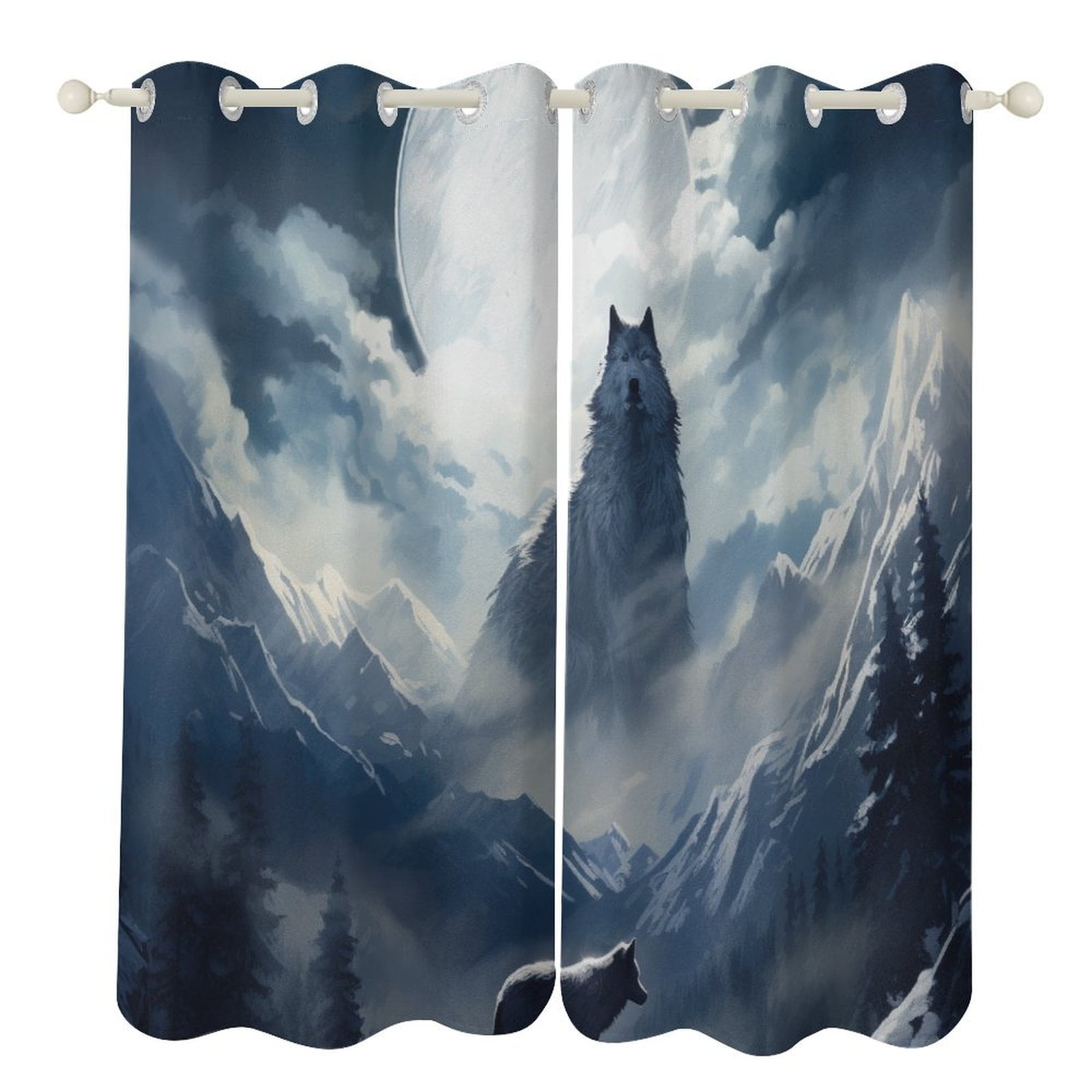 Howling Wolf Full Moon Modern Window for Living Room Curtains for Child ...