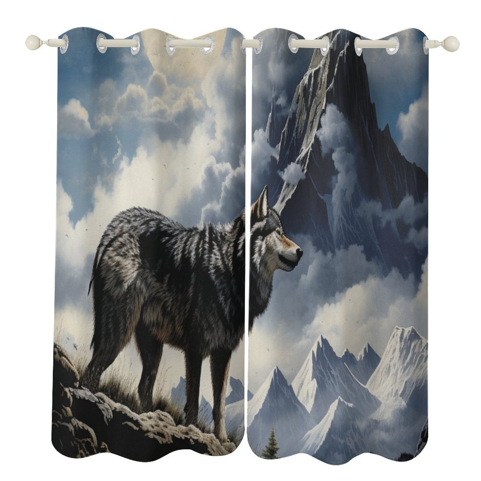 Howling Wolf Full Moon Modern Window for Living Room Curtains for Child ...