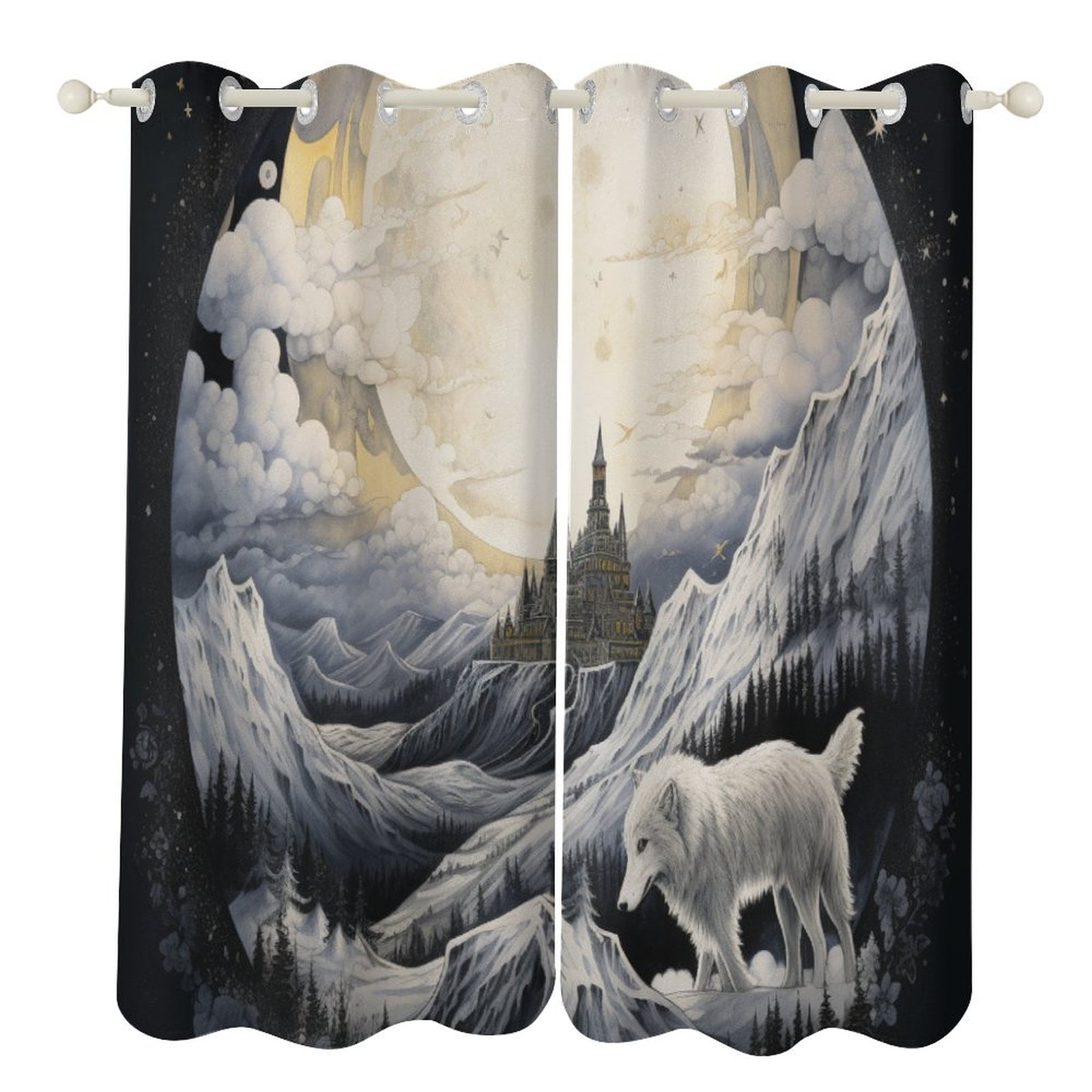 Howling Wolf Full Moon Modern Window for Living Room Curtains for Child ...