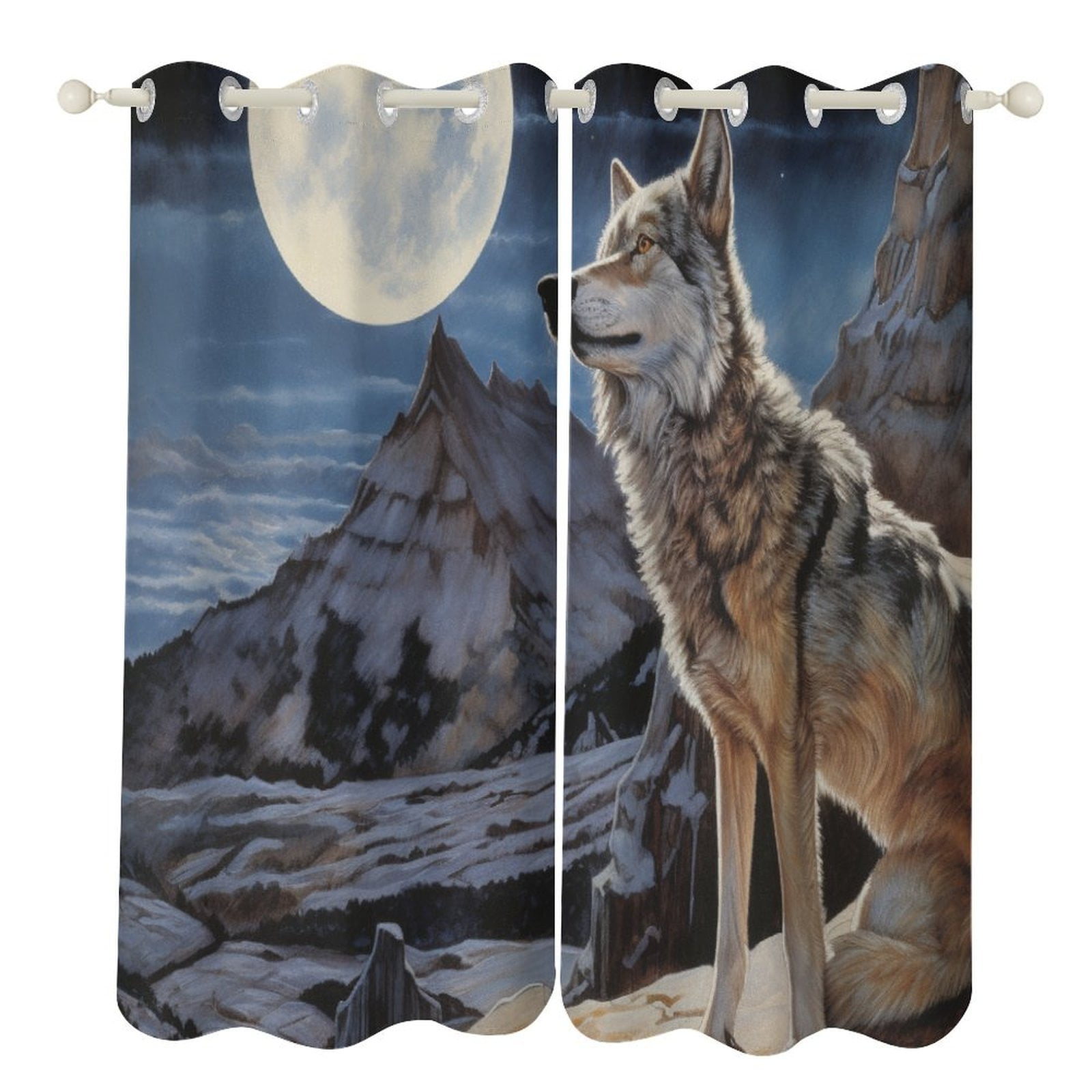 Howling Wolf Full Moon Modern Window for Living Room Curtains for Child ...