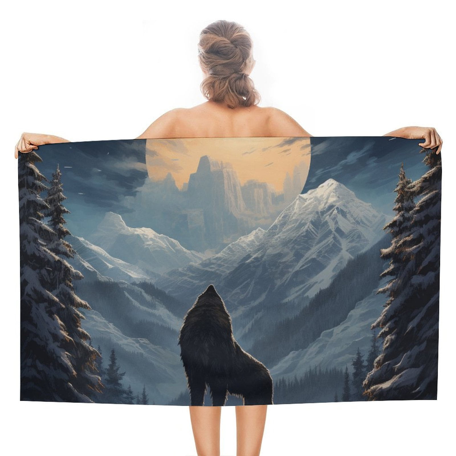 Howling Wolf Full Moon Oversized -Washed Lightweight Quick Dry Beach ...