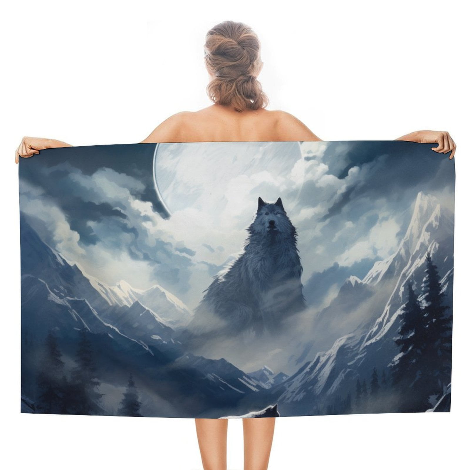 Howling Wolf Full Moon Oversized -Washed Lightweight Quick Dry Beach ...