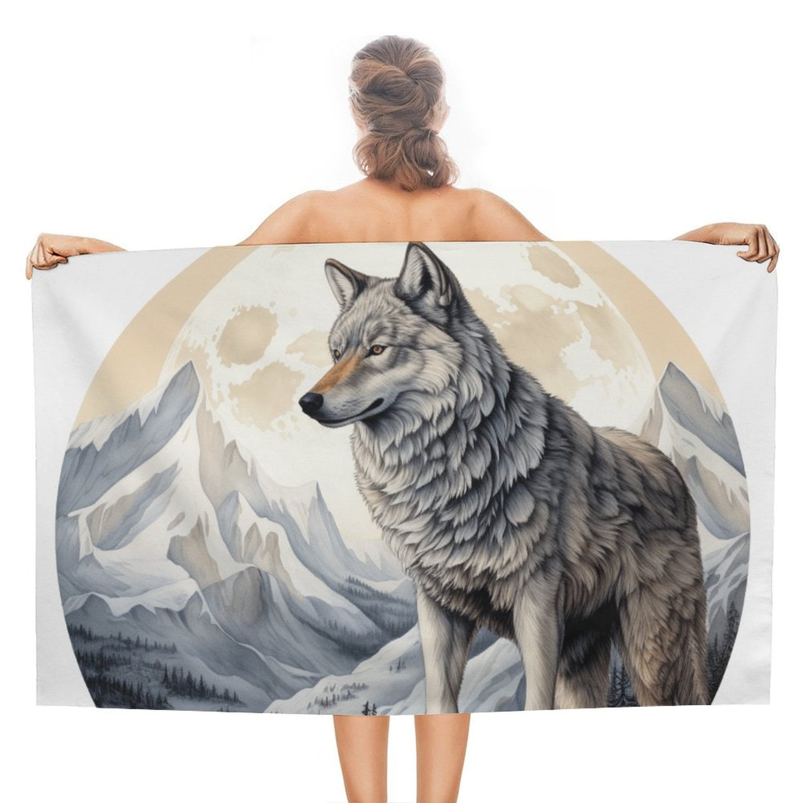 Howling Wolf Full Moon Oversized -Washed Lightweight Quick Dry Beach ...