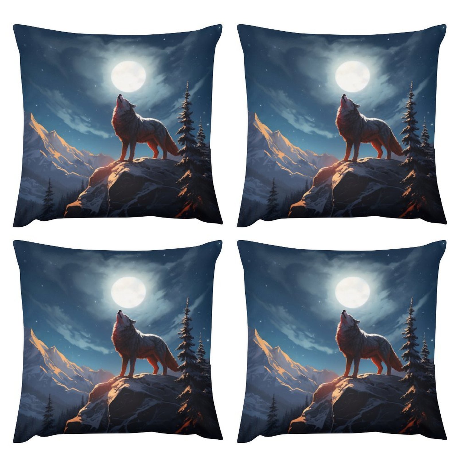 Howling Wolf Full Moon Pillow Covers 16 "x16 " Set of 4，Modern Sofa ...