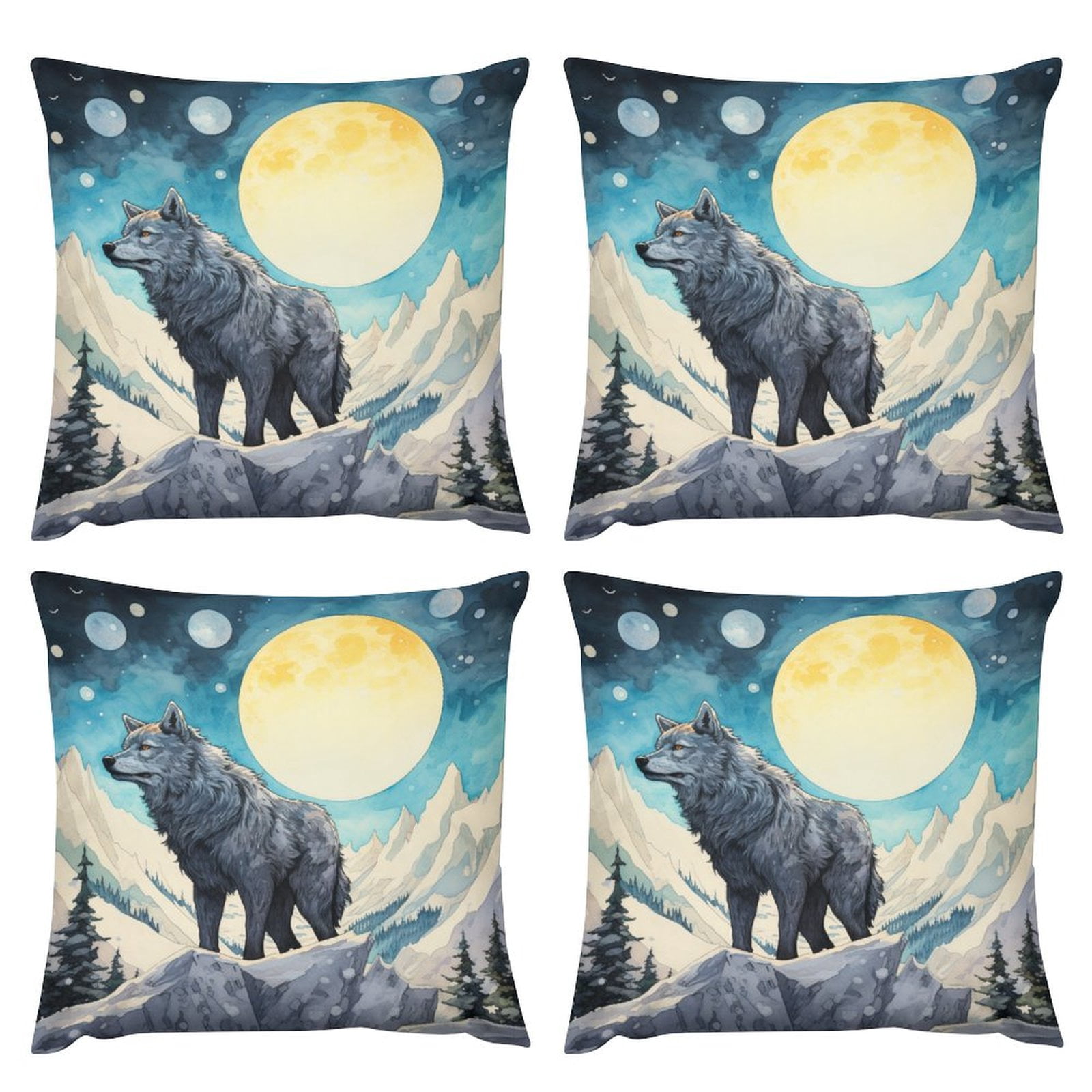 Howling Wolf Full Moon Pillow Covers 18 "x18 " Set of 4 pcs，Modern Sofa ...
