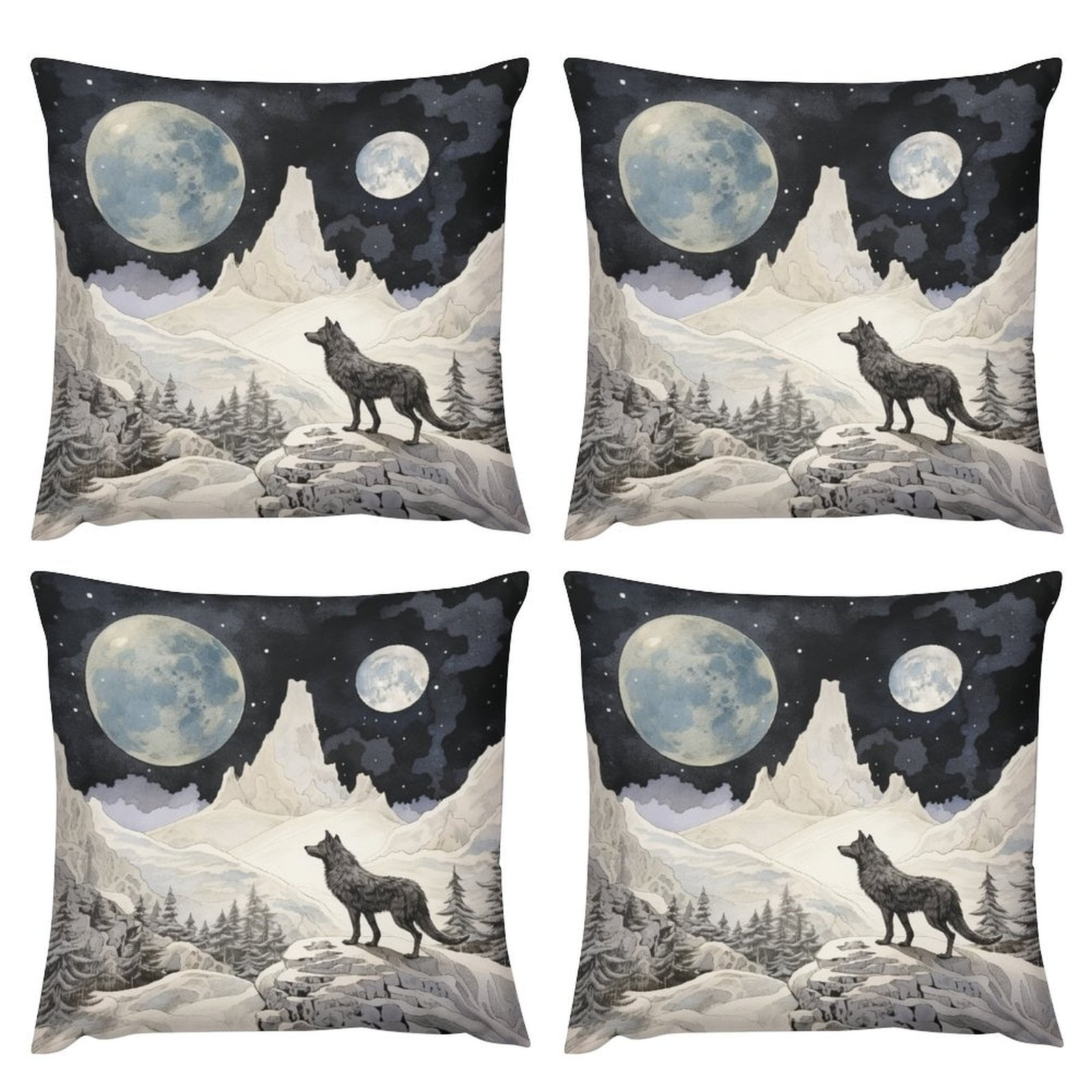 Howling Wolf Full Moon Pillow Covers 18 "x18 " Set of 4，Modern Sofa ...