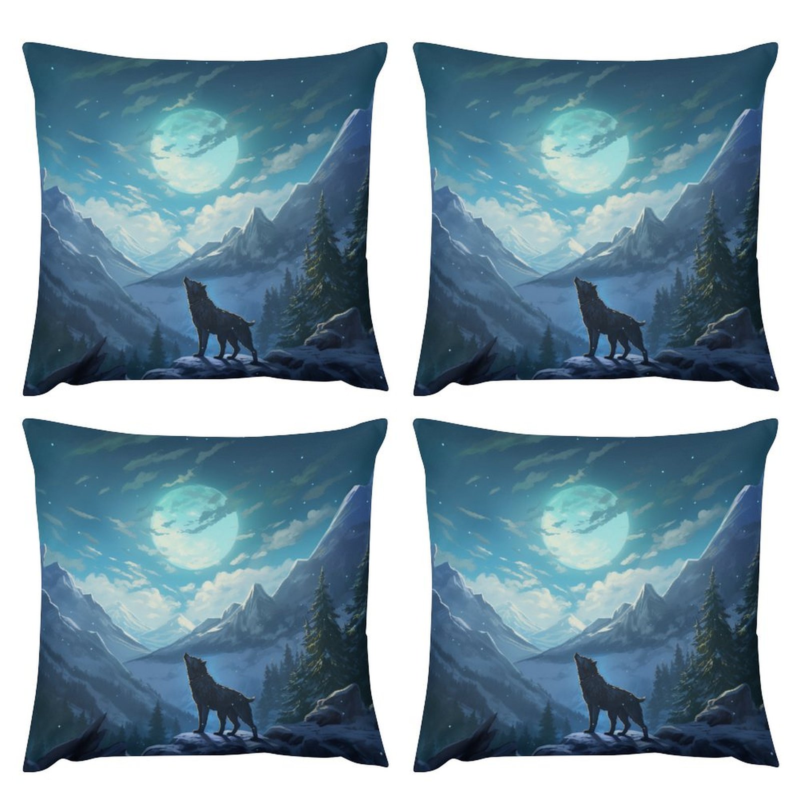 Howling Wolf Full Moon Pillow Covers 24 "x24 " Set of 4，Modern Sofa ...