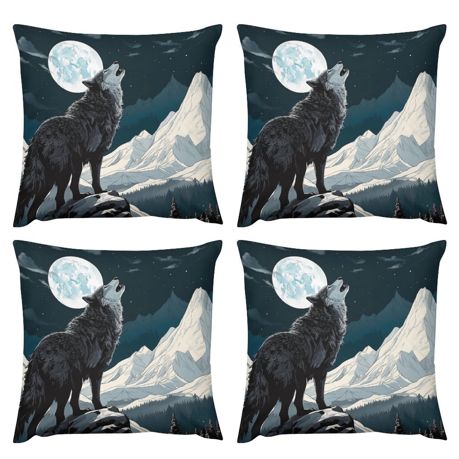 Howling Wolf Full Moon Pillow Covers 24 "x24 " Set of 4，Modern Sofa ...