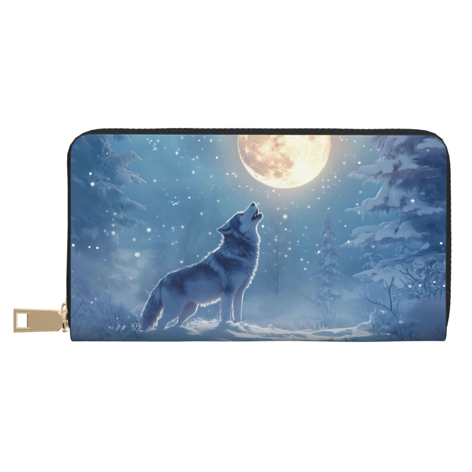Howling Wolf Full Moon Wallet Women, Leather Bifold Multi Card Wallet ...