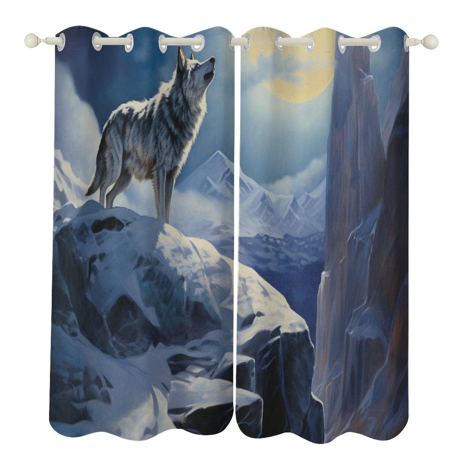 Howling Wolf Full Moon Window Curtain Panels Grommet Blackout Curtains ...