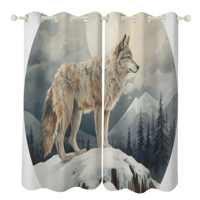 Howling Wolf Full Moon Window Curtain Panels Grommet Blackout Curtains ...