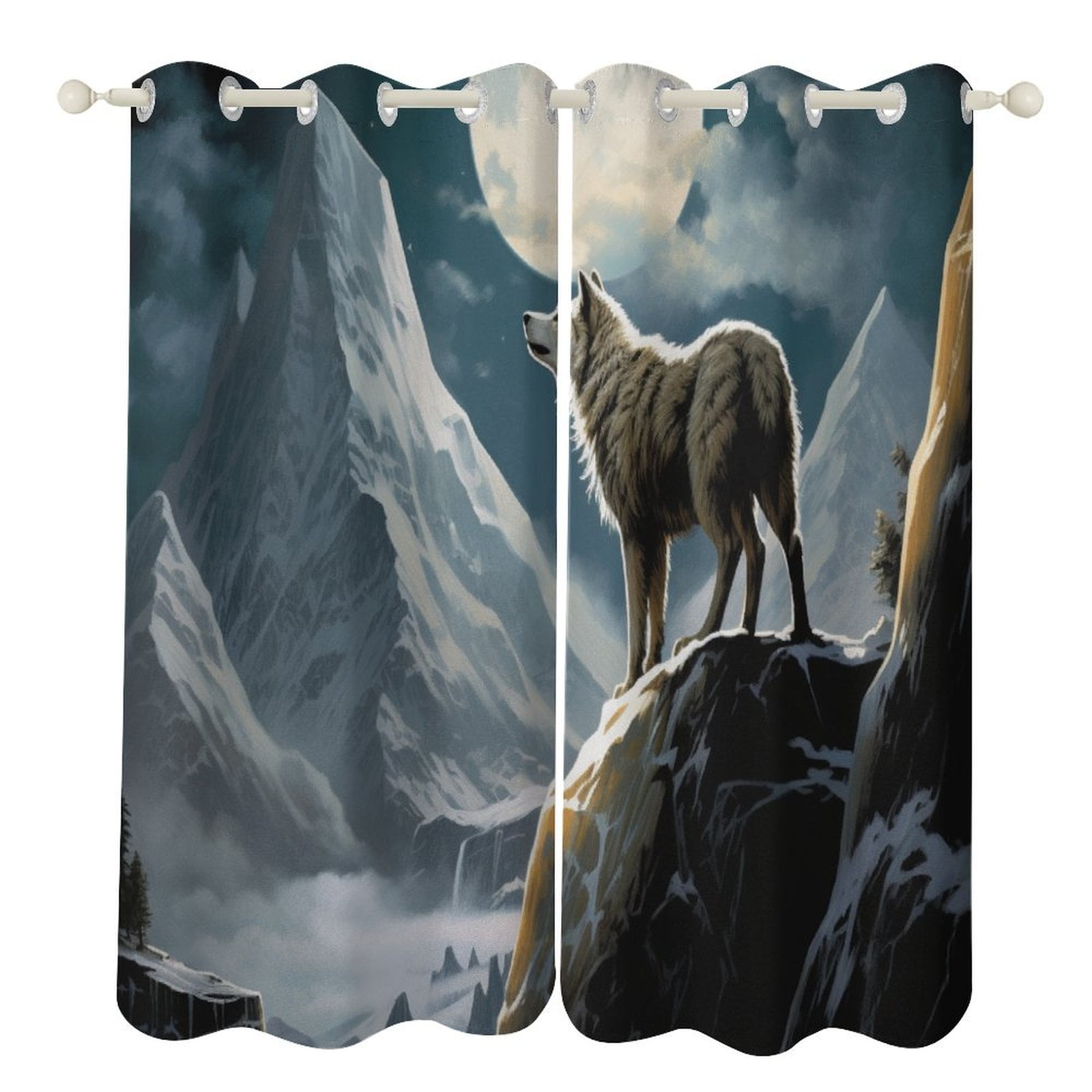 Howling Wolf Full Moon Window Curtain Panels Grommet Blackout Curtains ...