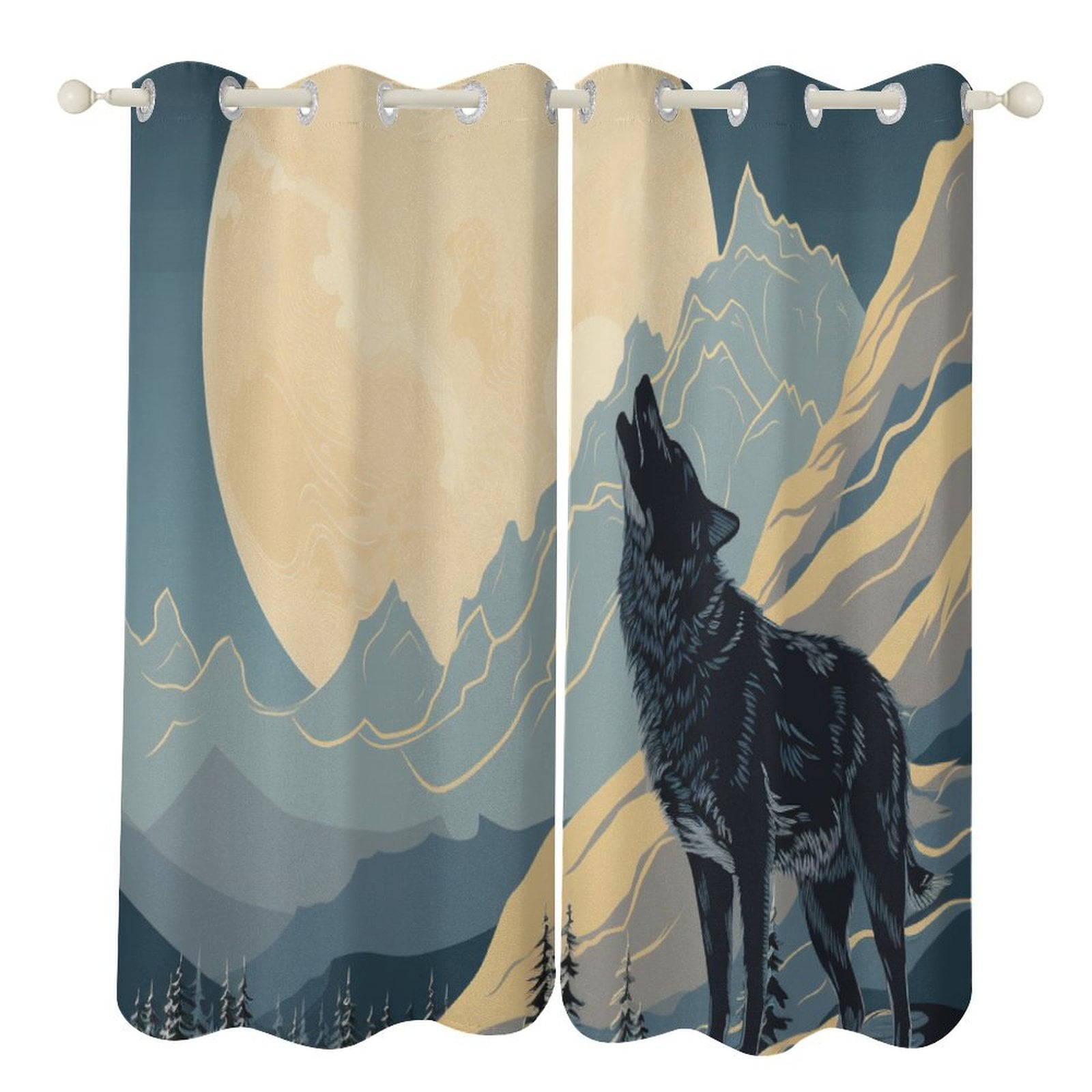 Howling Wolf Full Moon Window Curtain Panels Grommet Blackout Curtains ...