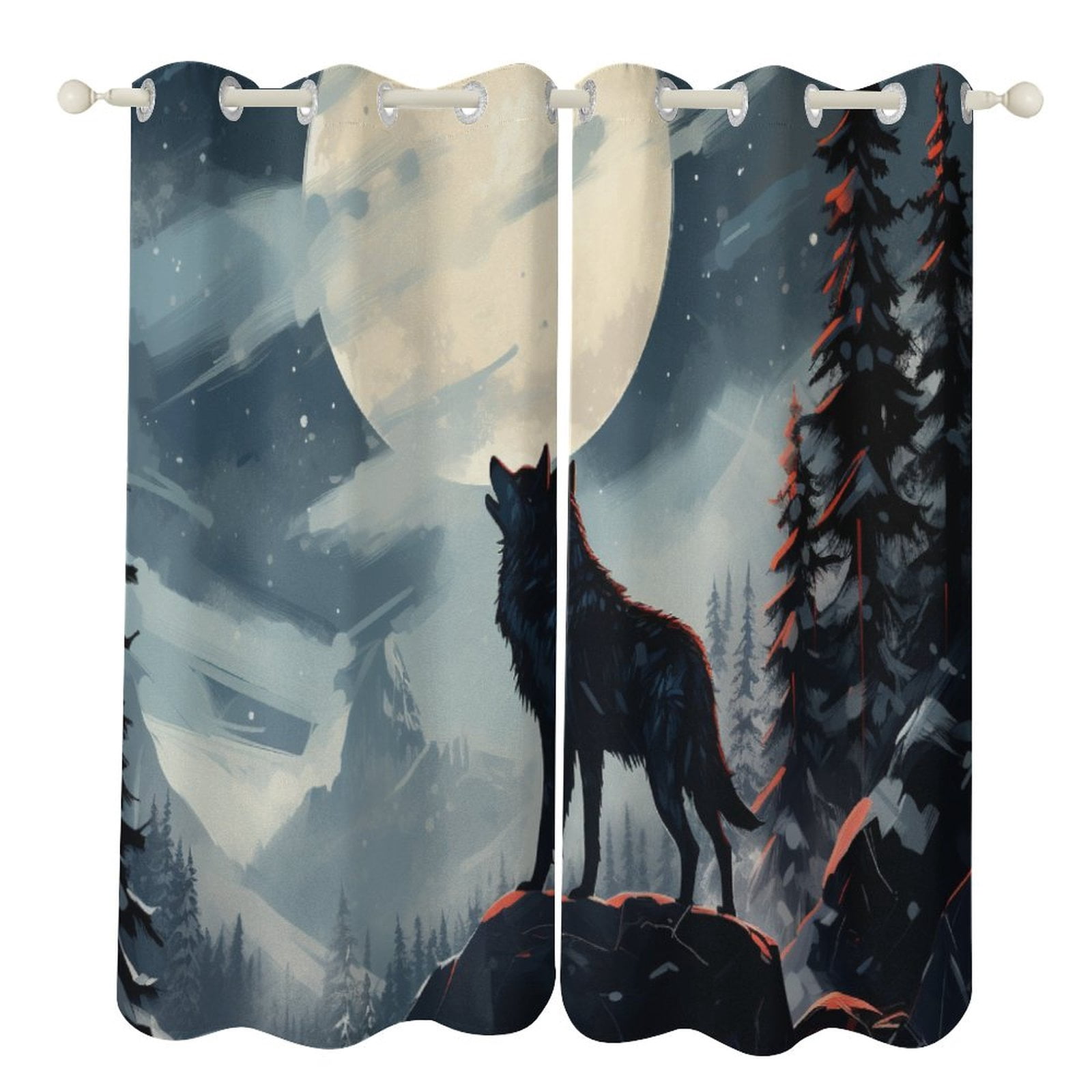 Howling Wolf Full Moon Window Curtain Panels Grommet Blackout Curtains ...