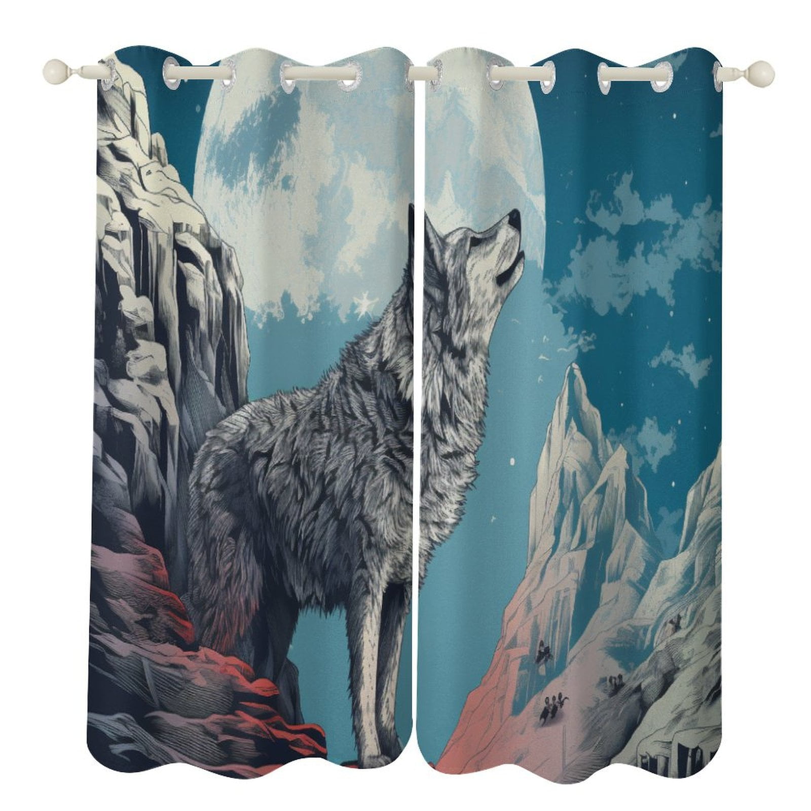 Howling Wolf Full Moon Window Curtain Panels Grommet Blackout Curtains ...