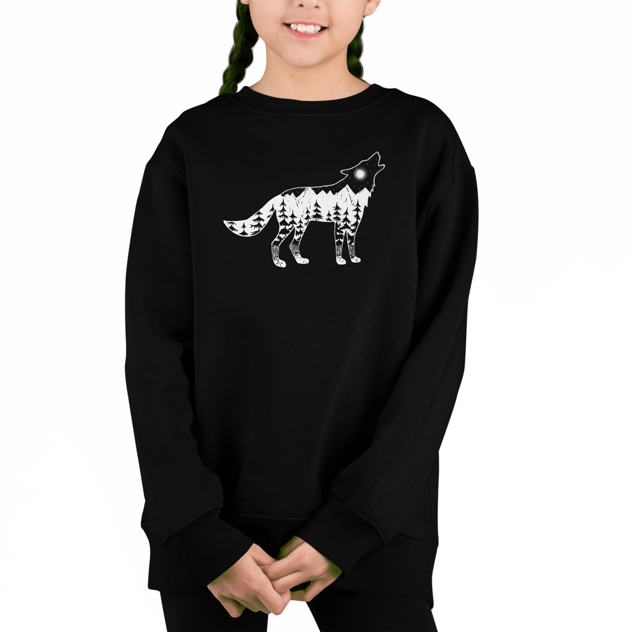 Howling Wolf - Girl's Word Art Crewneck Sweatshirt - Walmart.com