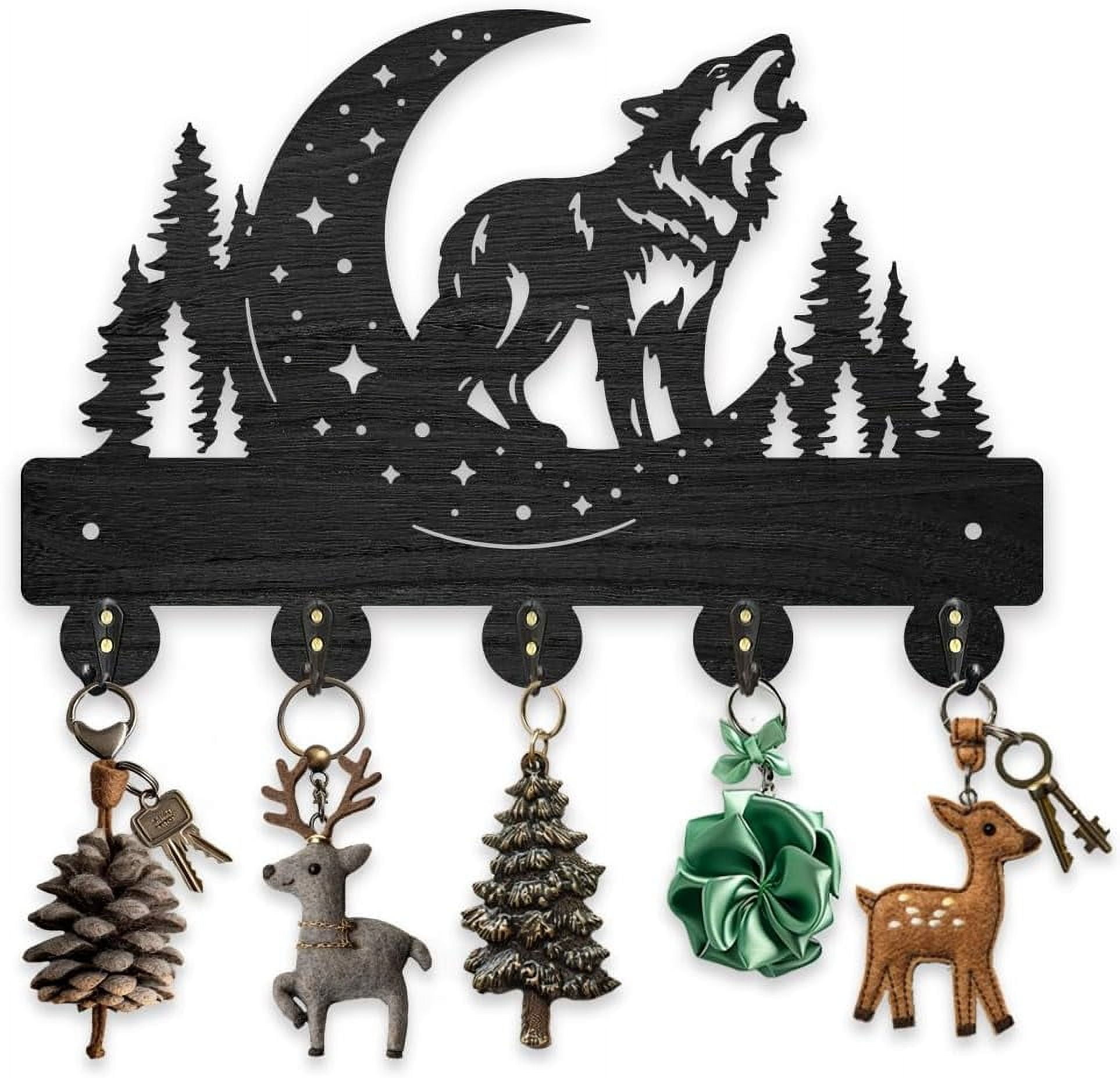 Howling Wolf Moon Coat Racks Wall Mounted 11.8×7.8 inch Wooden Moon ...