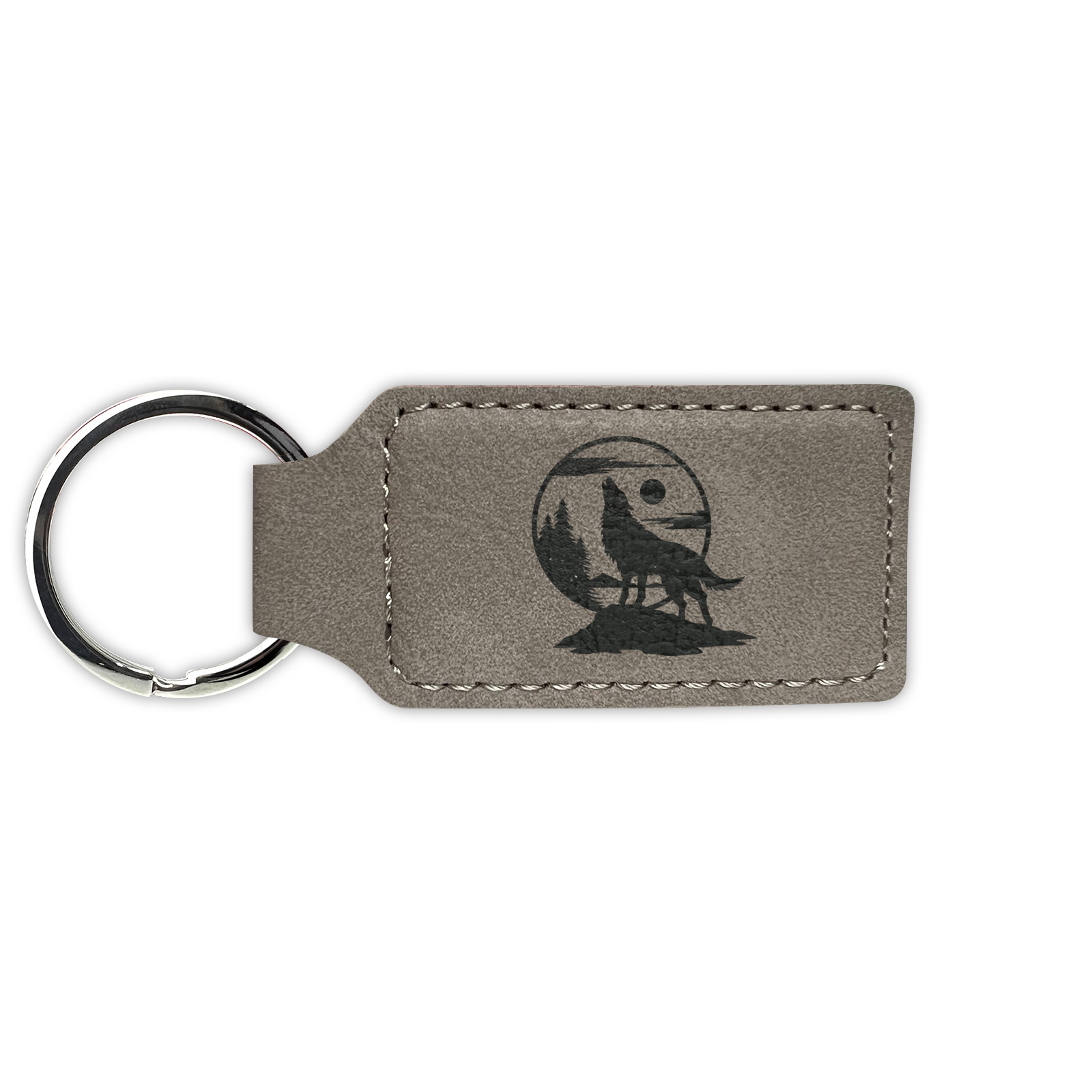 Howling Wolf Moon Keychain Leatherette Rectangle - Laser Engraved ...