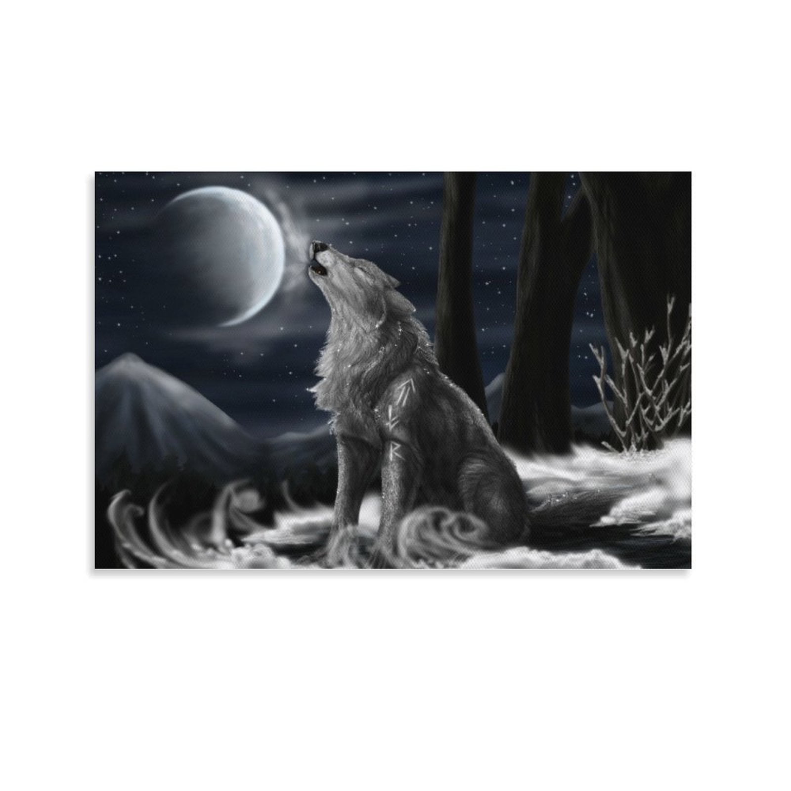 Howling Wolf Moon Night Canvas Art Poster And Wall Art Picture Print ...