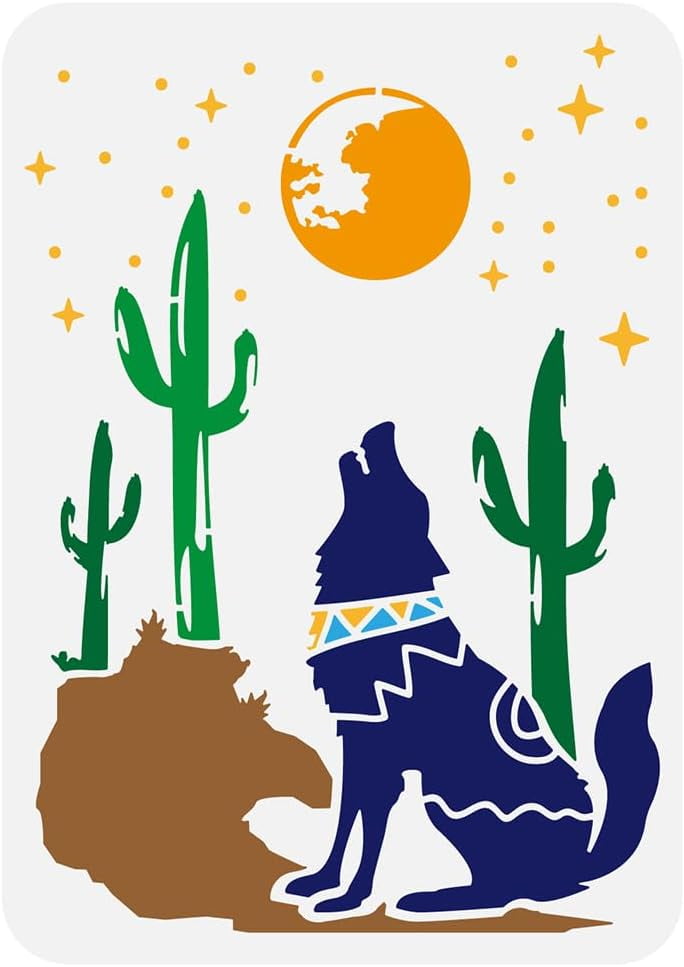 Howling Wolf Painting Large Stencil 8.3x11.7Inch Reusable Boho Wolf ...