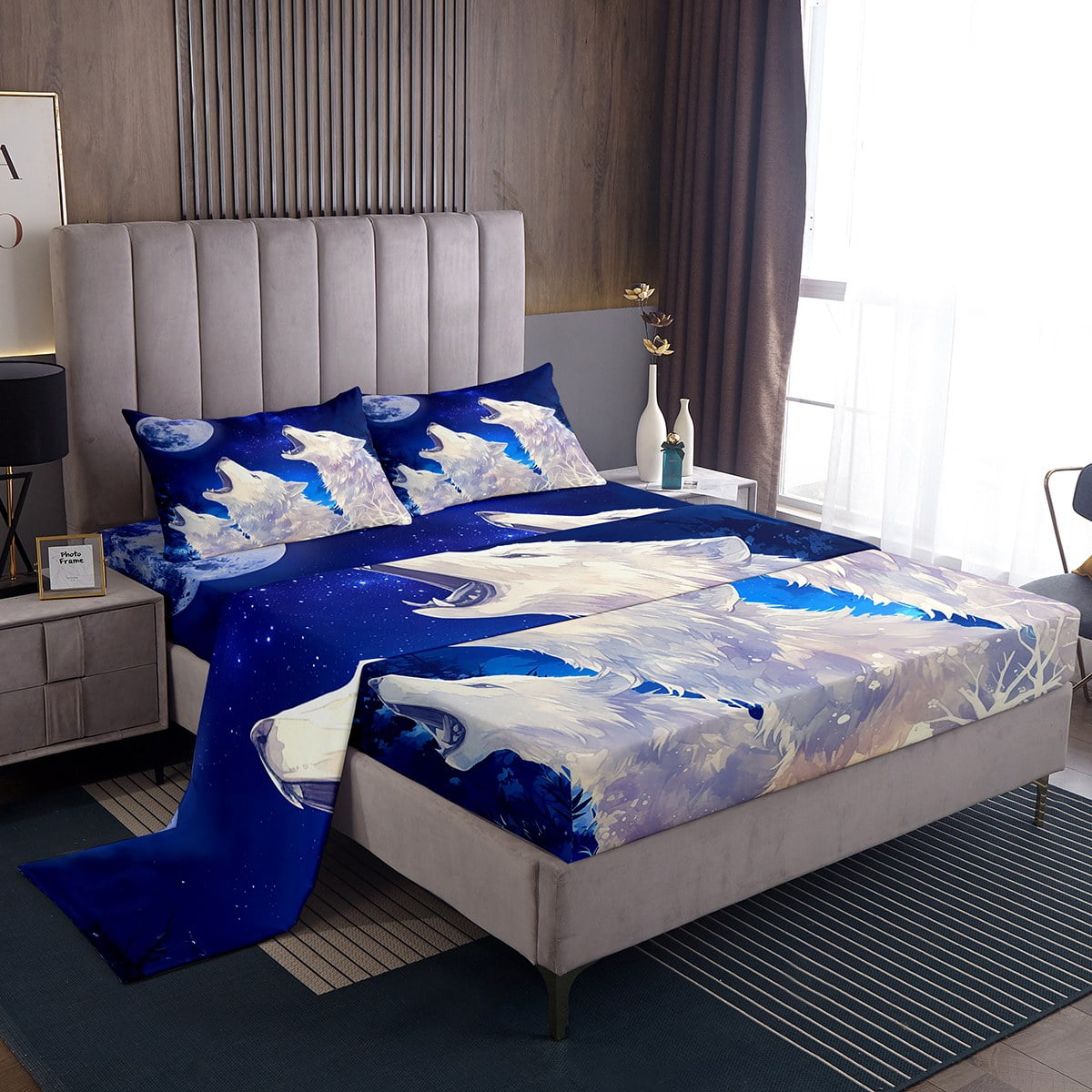 Howling Wolf Sheet Set Teens, Galaxy Moon King Bed Sheets Set for Teen ...