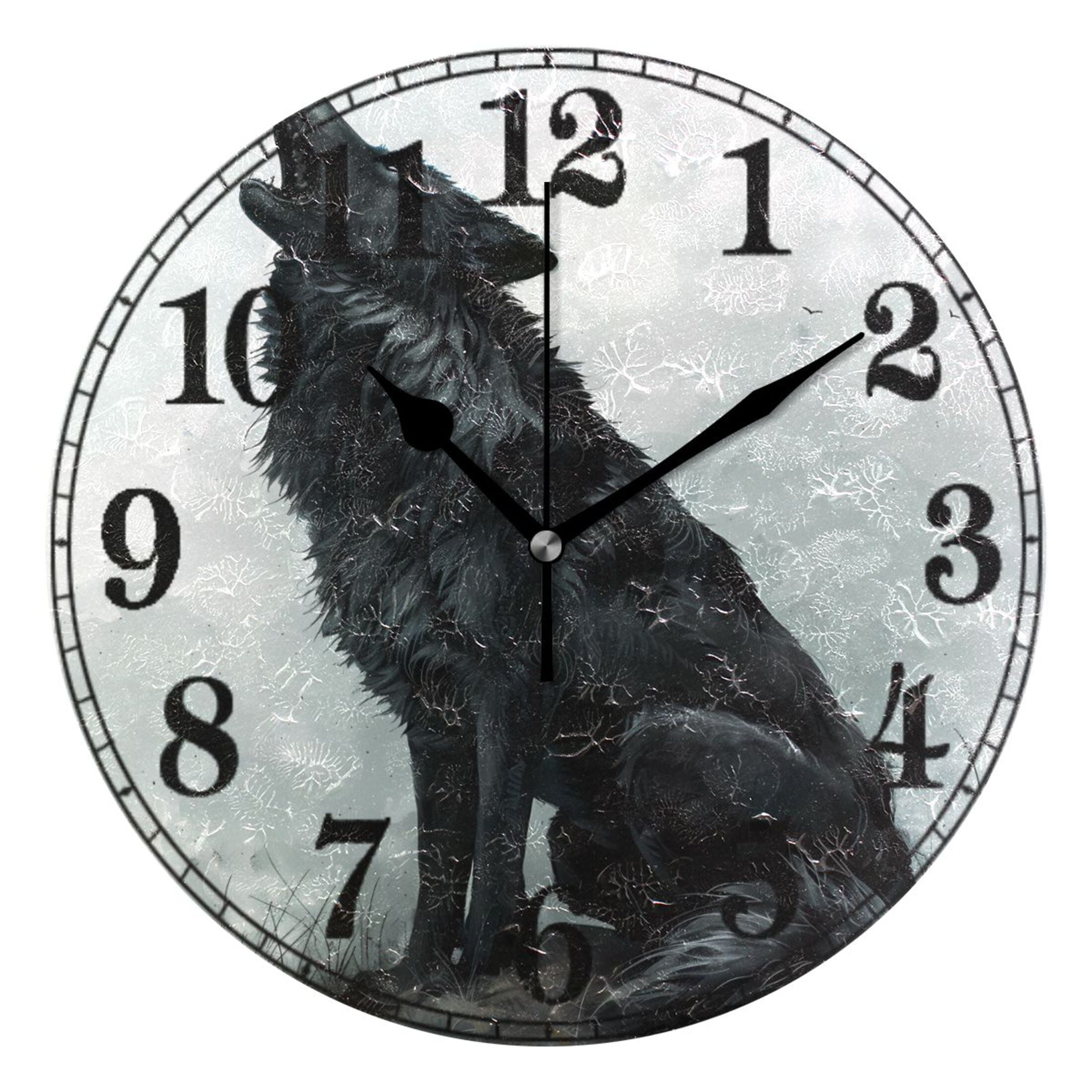 Howling Wolf Silent Wall Clock 10" Non-Ticking Battery Clock - Walmart.com