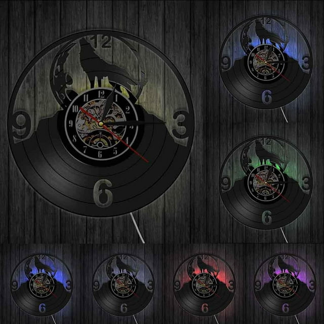 Howling Wolf Silhouette on Moon Wall Clock Full Moon Tribal Wolf Animal ...