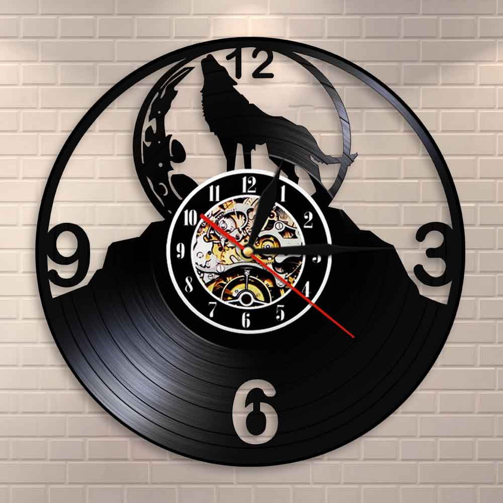 Howling Wolf Silhouette on Moon Wall Clock Full Moon Tribal Wolf Animal ...
