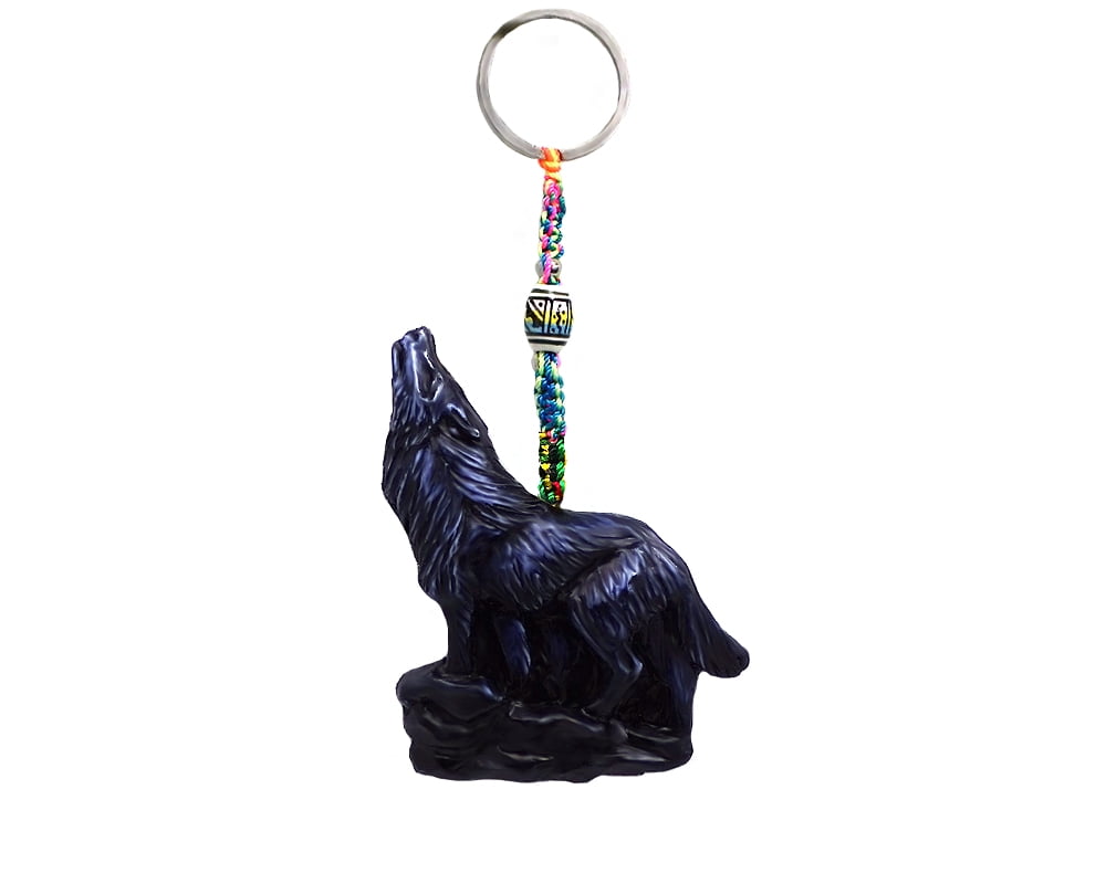 Howling Wolf Southwest Animal 3D Figurine Keychain Multicolored Macramé ...