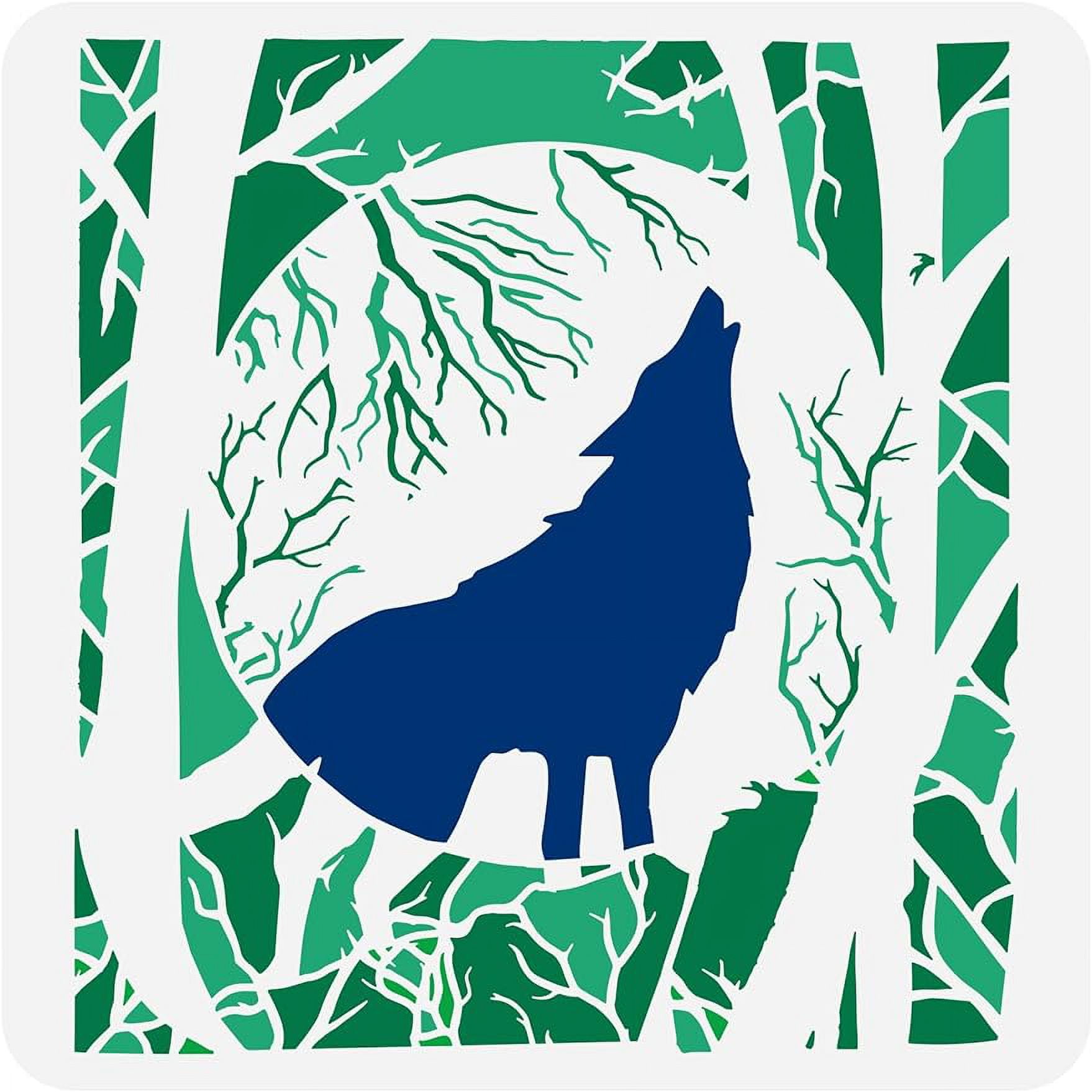 Howling Wolf Stencil 11.8x11.8inch Large Full Moon Pattern Drawing ...