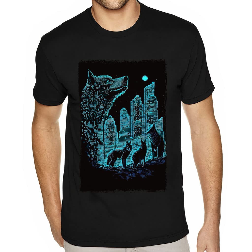 Howling Wolf Sueded T-Shirt - Blue Moon T-Shirt - Printed Sueded Tee ...