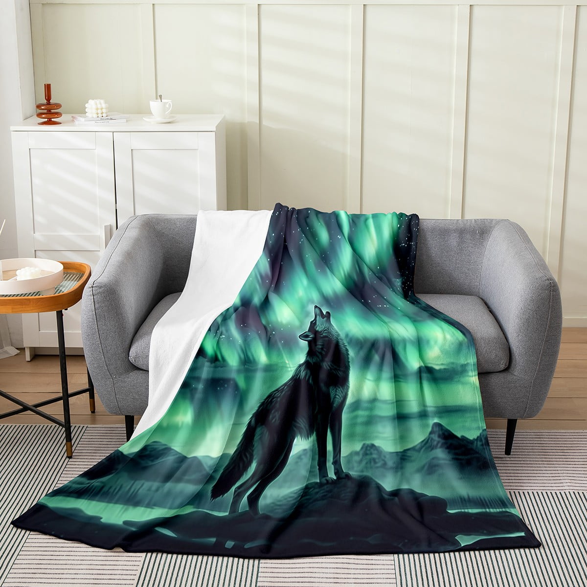 Howling Wolf Throw Blanket 40x50,Northern Light Aurora Blanket for All ...