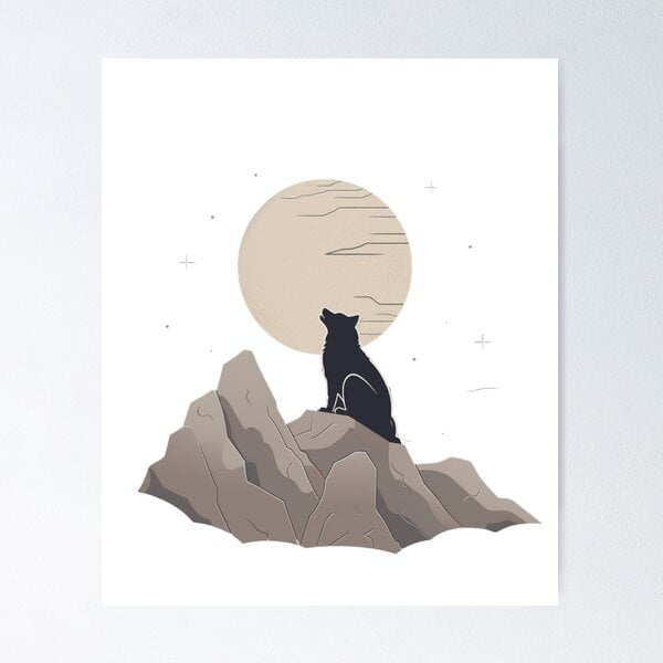 Howling Wolf Under The Moon - Minimalist Desert Art Poster Wall Art ...
