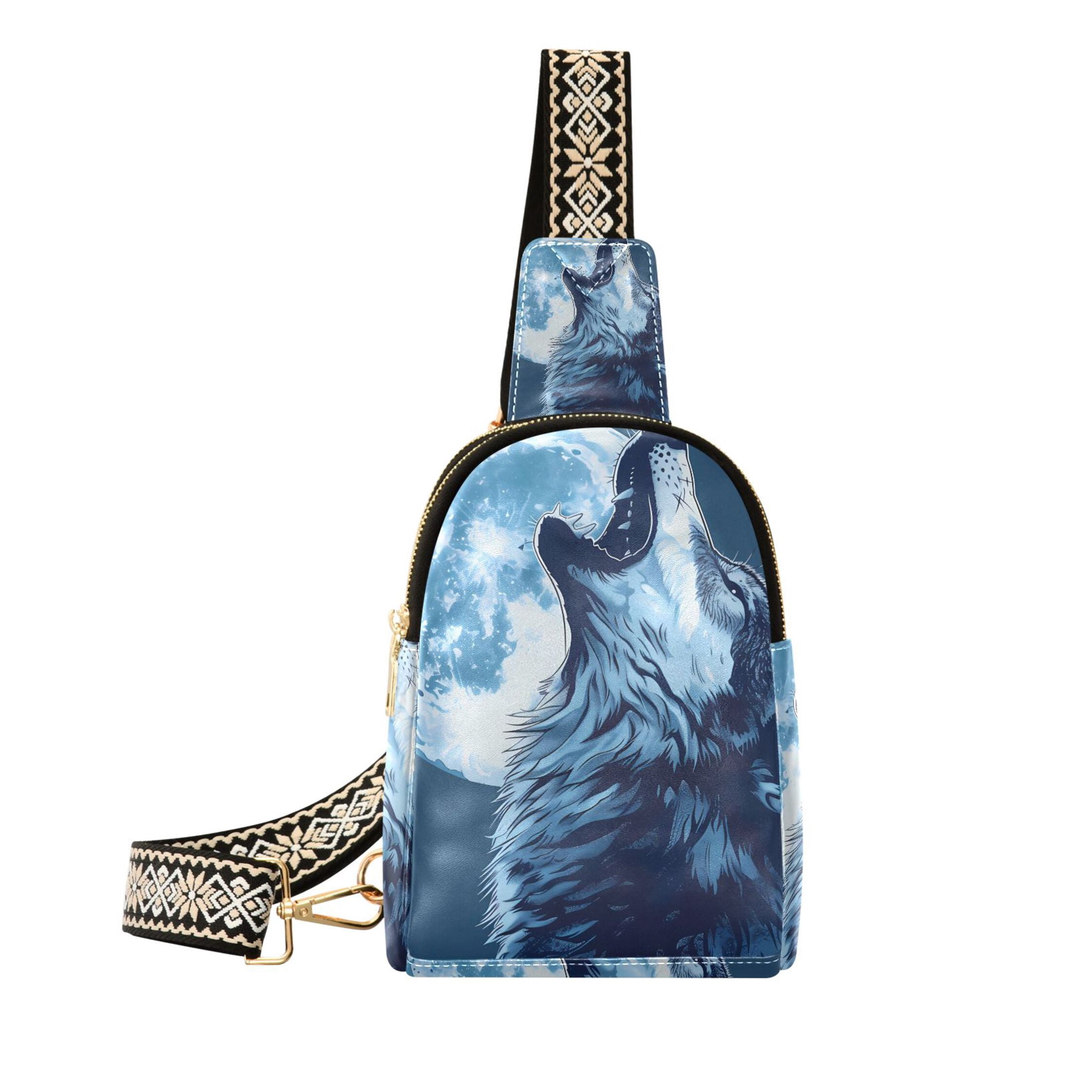 Howling Wolf and Moon Sling Backpack Crossbody Shoulder Bags Waist ...