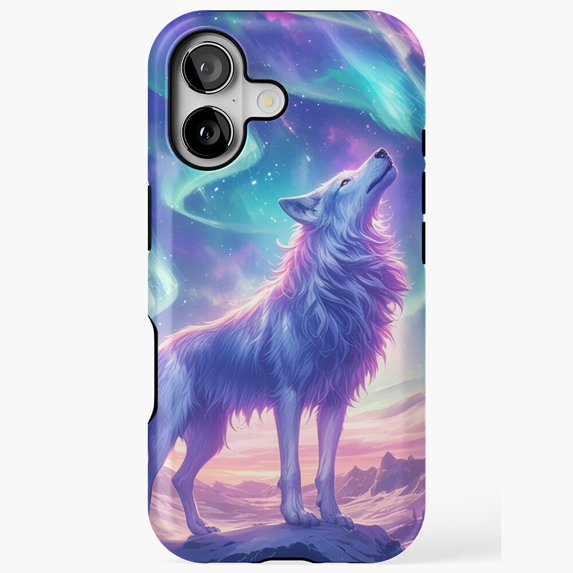 Howling Wolf at Northern Lights Graphic Phone Case 17 16 15 14 13 12 11 ...
