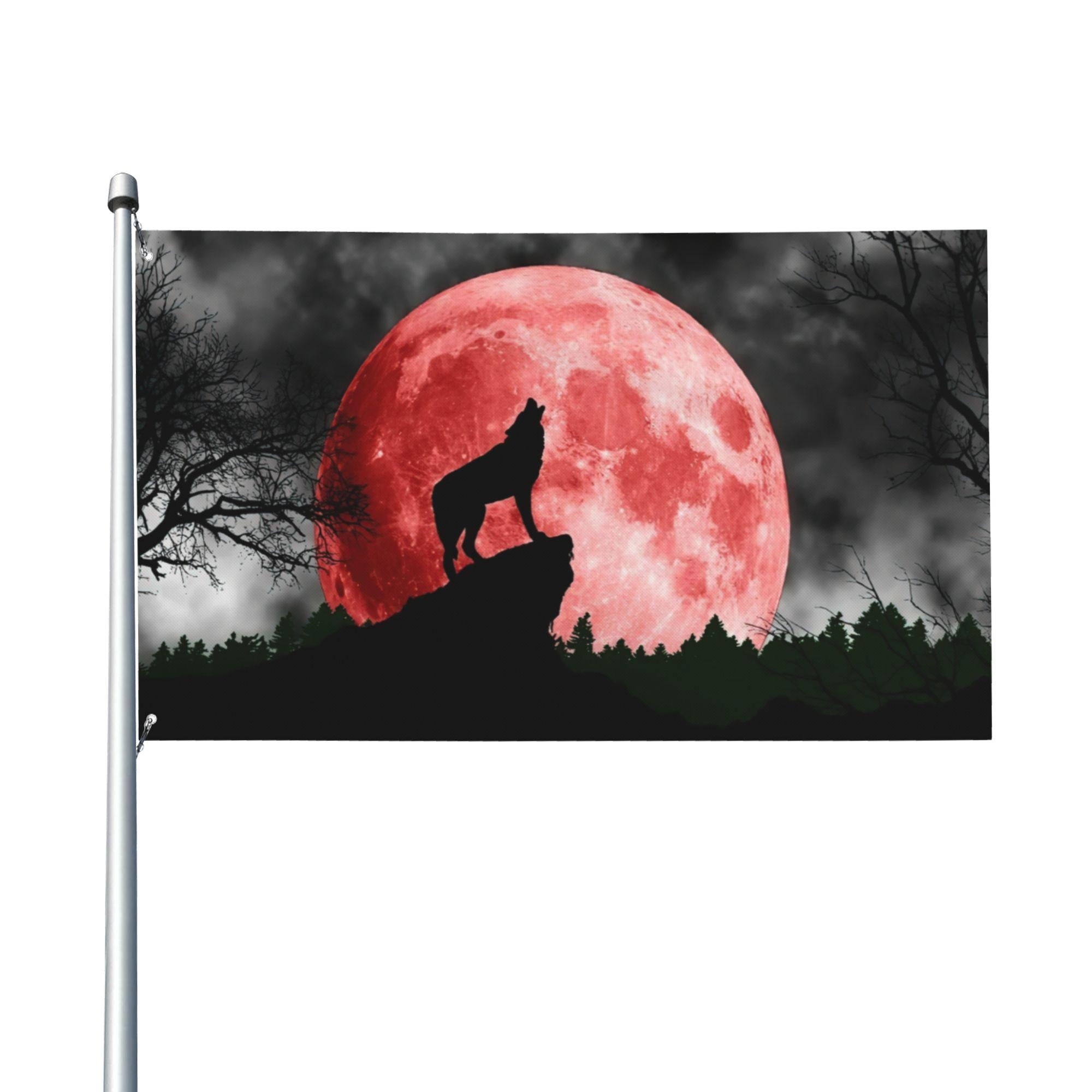 Howling Wolf at The Red Moon Flag For Indoor Home House Decor Durable ...