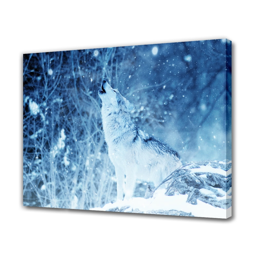 Howling Wolf in Winter Snow Canvas Poster Bedroom Decor Sports ...