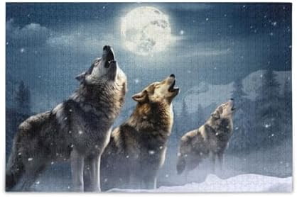 Howling Wolves Puzzles for Adults and Kids 1000 Pieces, Wooden Jigsaw ...