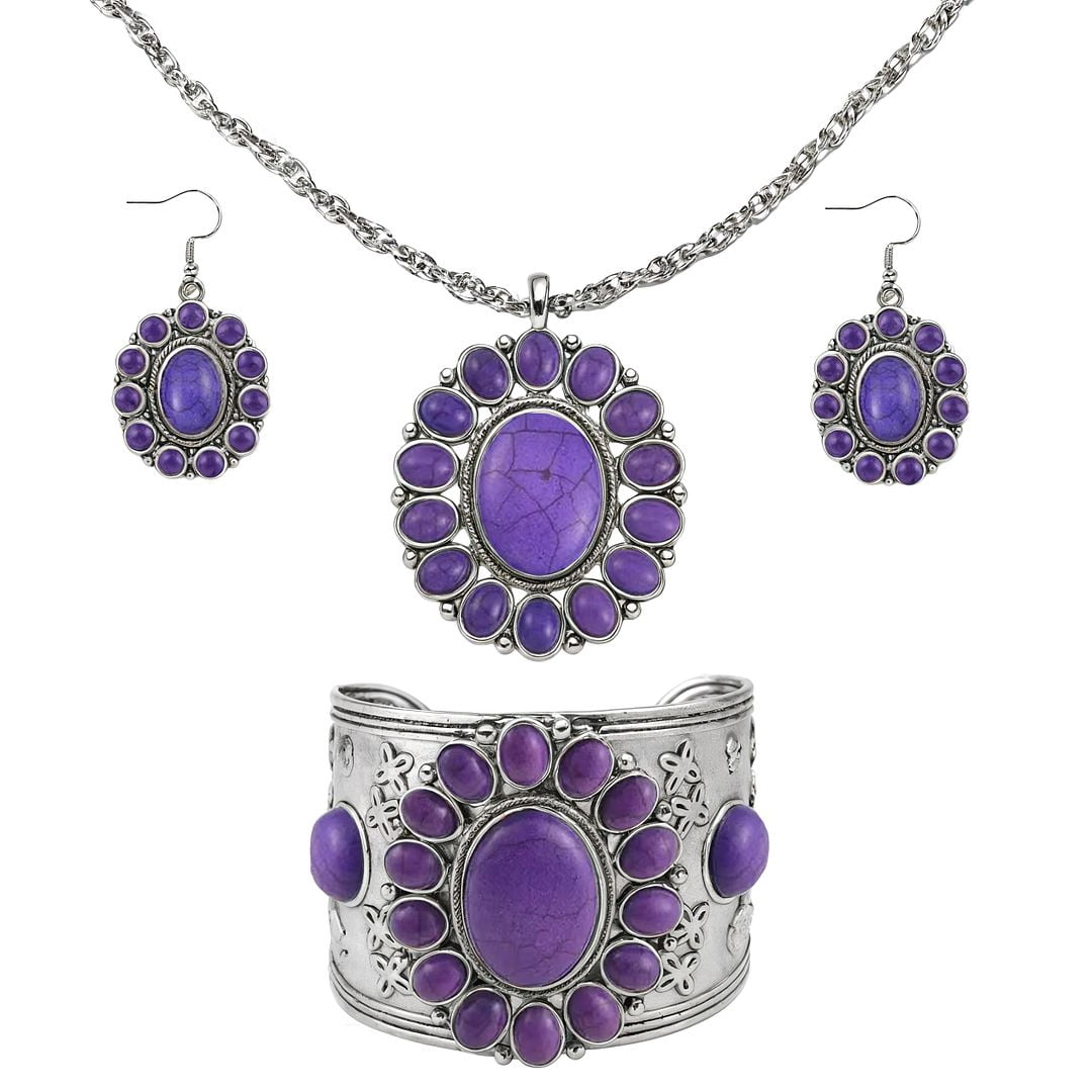 Shop LC Purple Howlite Jewelry Set â€“ Earrings, Bracelet, Necklace ...