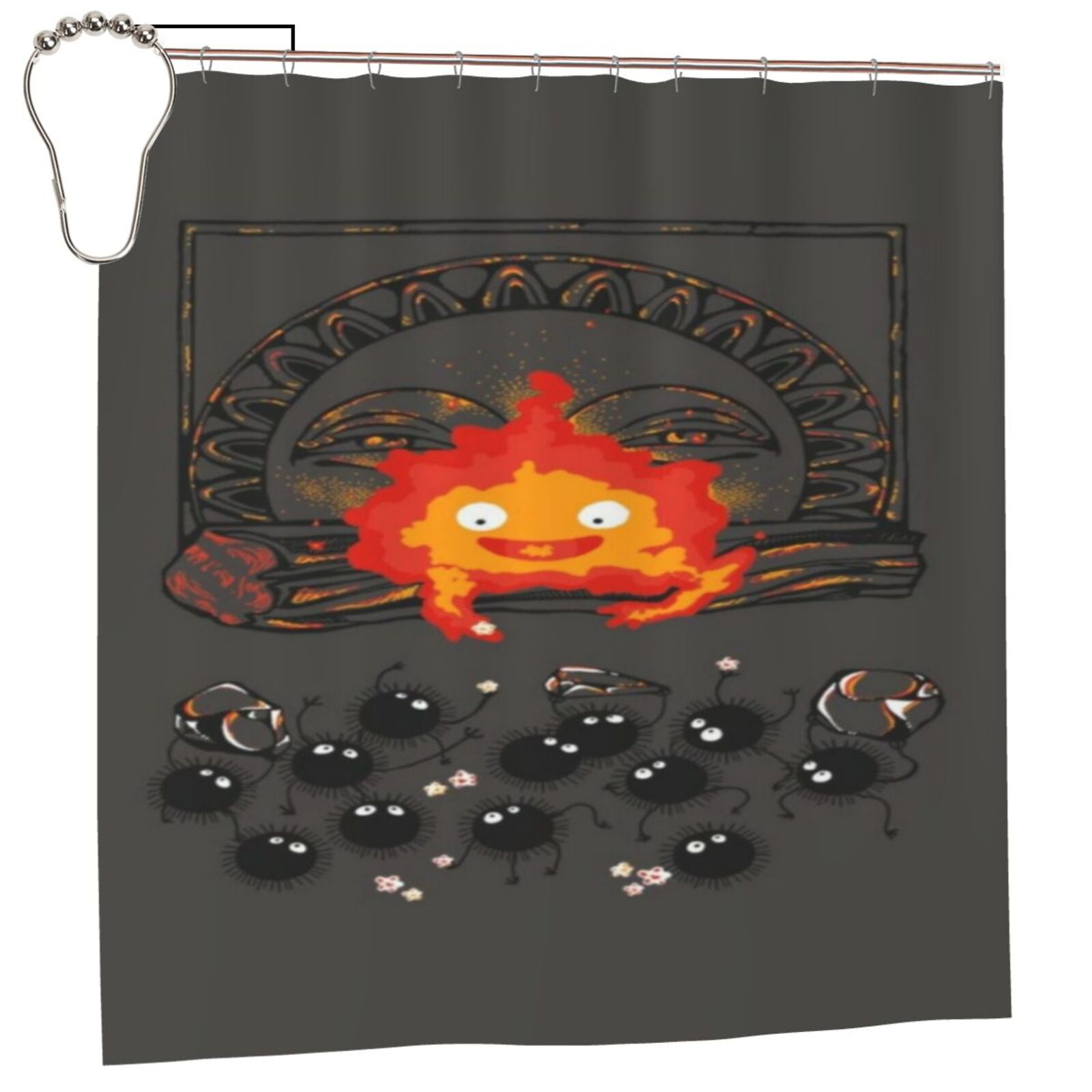 Howls Moving Castle Fire Shower Curtain Cartoon Decorative Bath Curtain ...