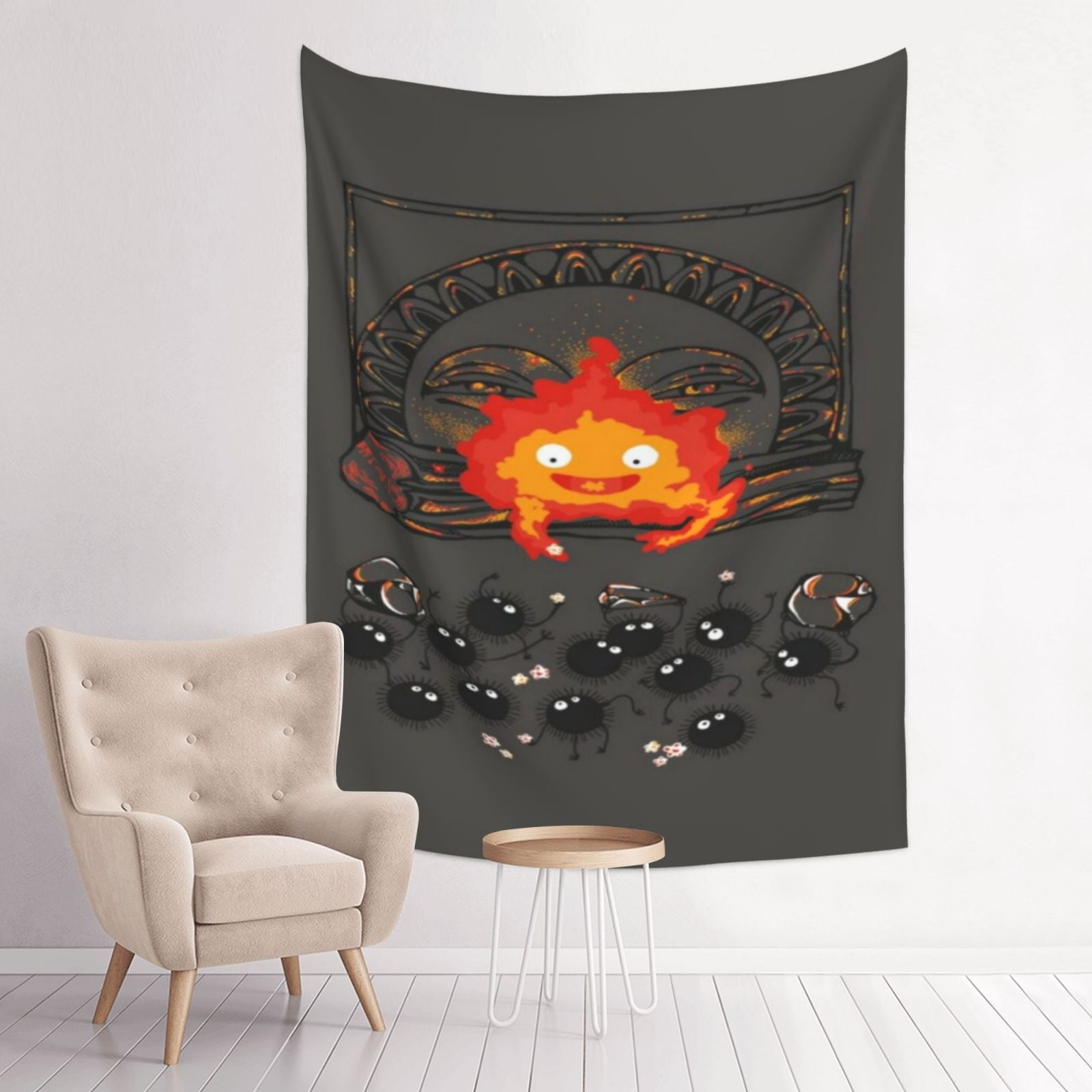 Howls Moving Castle Fire Tapestry Anime Poster Large Background Wall ...