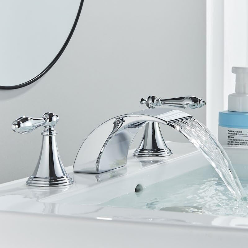 Hownifety Gold Bathroom Basin Faucet Three Hole Install Hot Cold Mixer ...