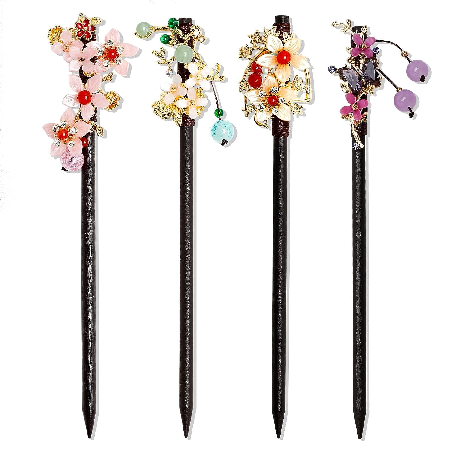 Howooi 4 pcs Vintage Hair Sticks Chinese Style Hair Chopsticks Flower ...