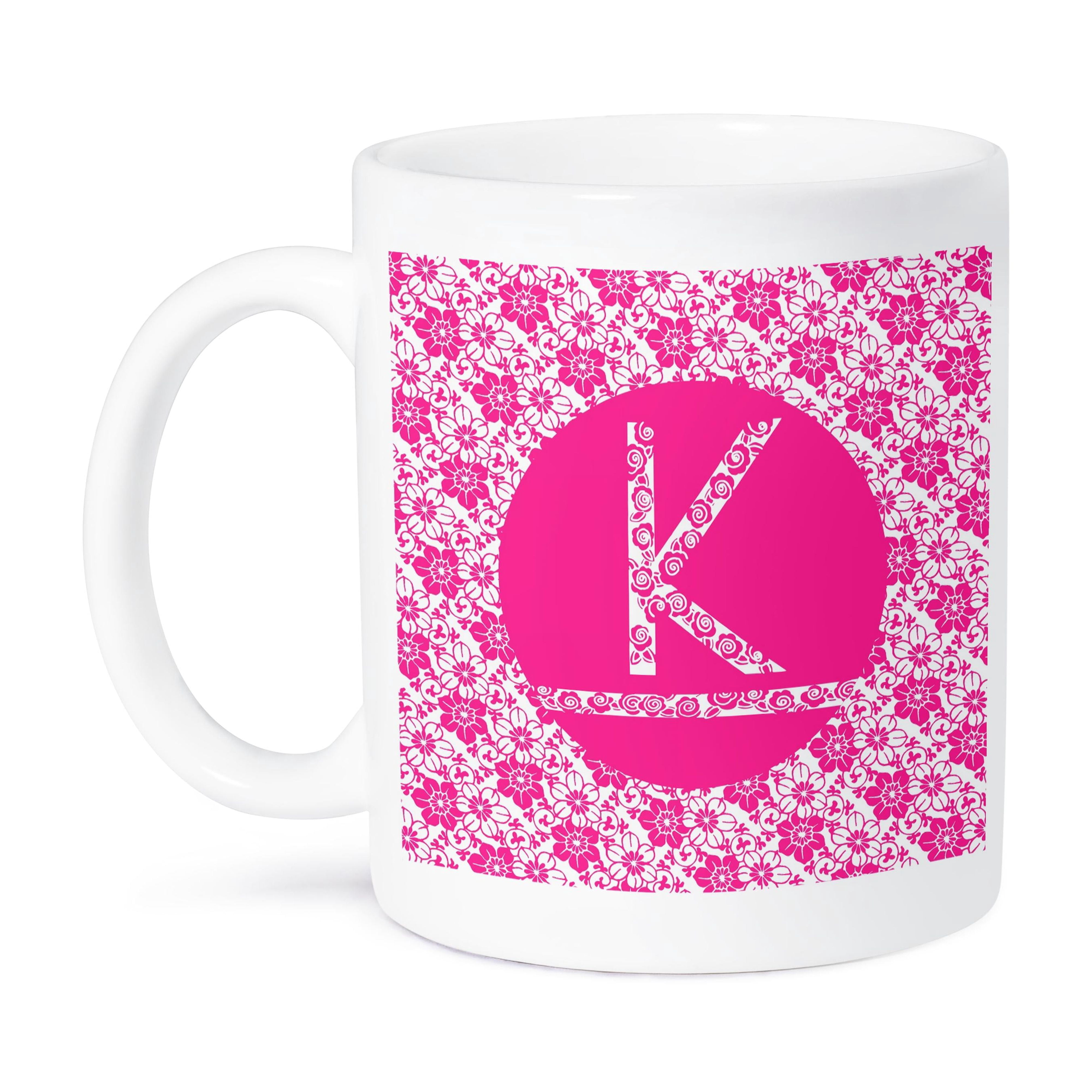 3dRose, Hoy Pink Girly Floral Monogram Letter K, 15oz Mug - Walmart.com